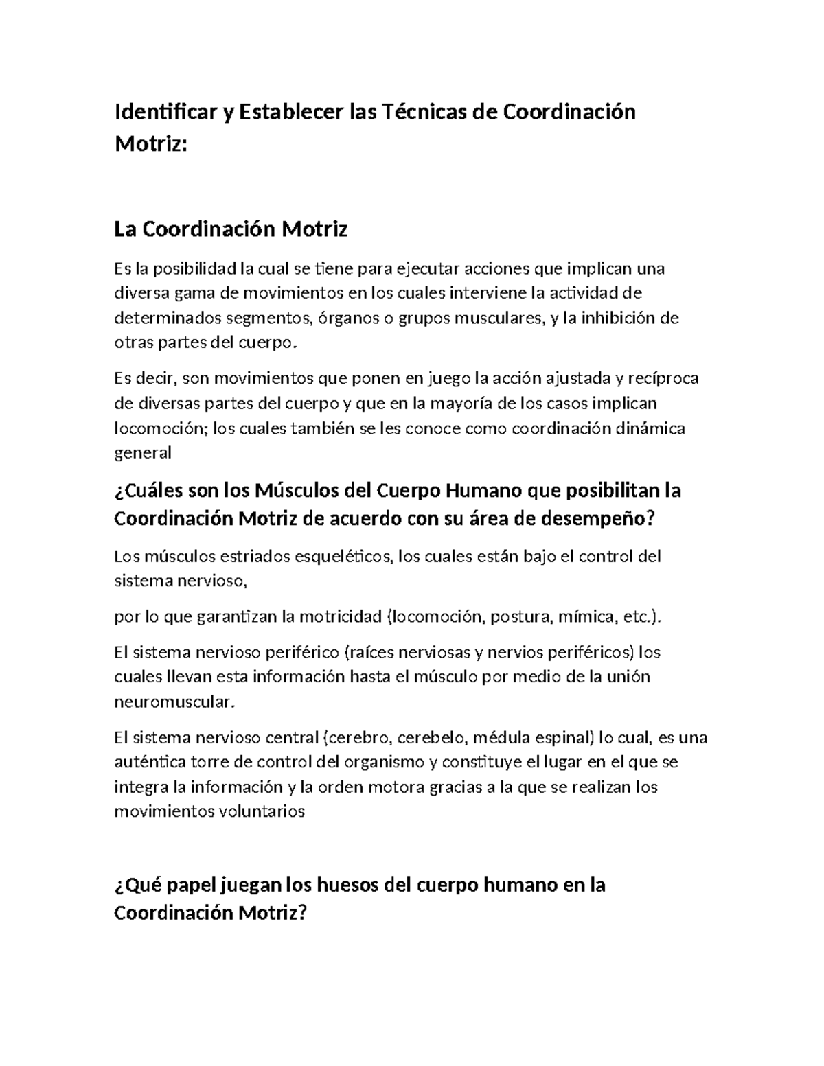 Coordinación Motriz - buenas - Identificar y Establecer las Técnicas de ...