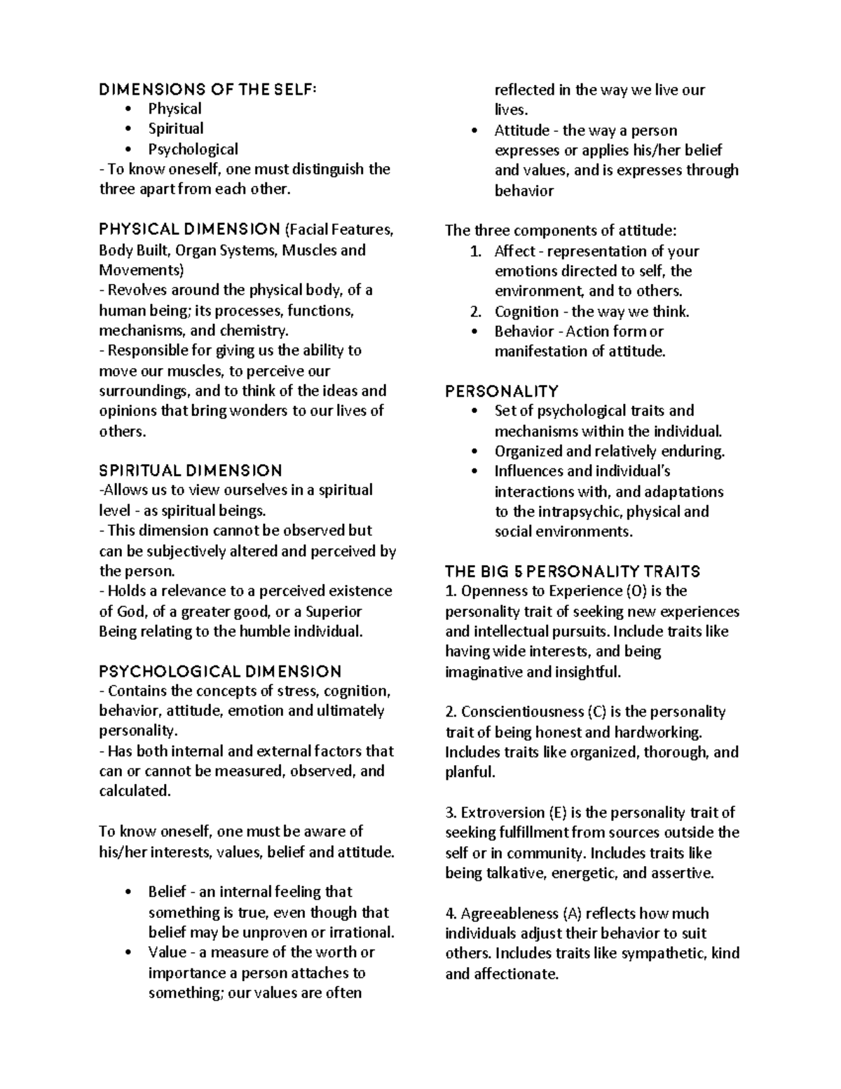 Personal Development Lecture - Dimensions of the Self: - Physical ...
