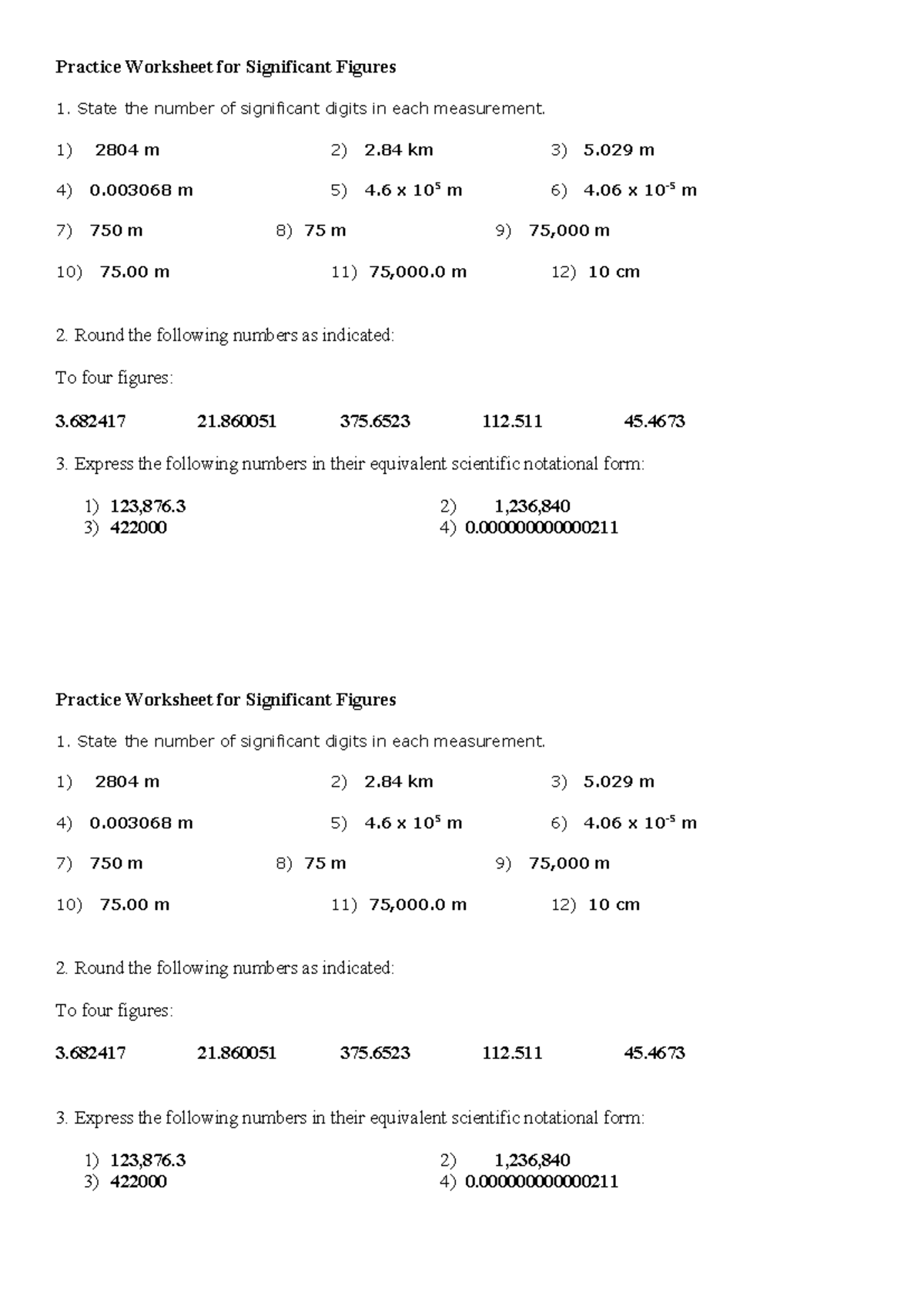 Extra Sig Figs practice - Practice Worksheet for Significant Figures 1 ...