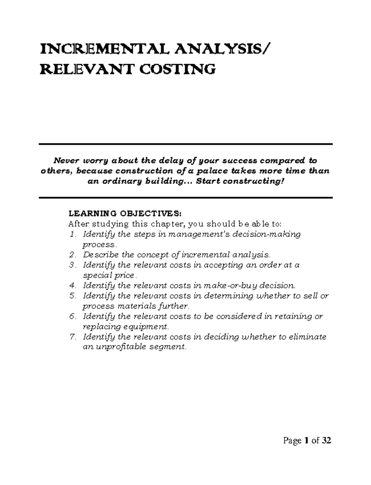 Incremental Analysis - INCREMENTAL ANALYSIS/ RELEVANT COSTING Never ...