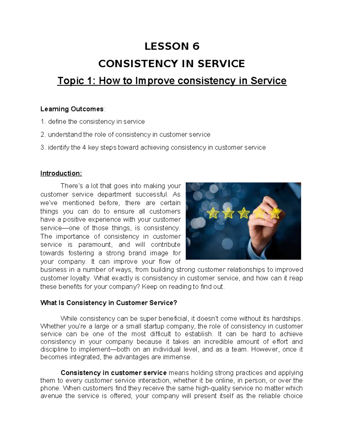 Lesson-6 - N/A - LESSON 6 CONSISTENCY IN SERVICE Topic 1: How to ...
