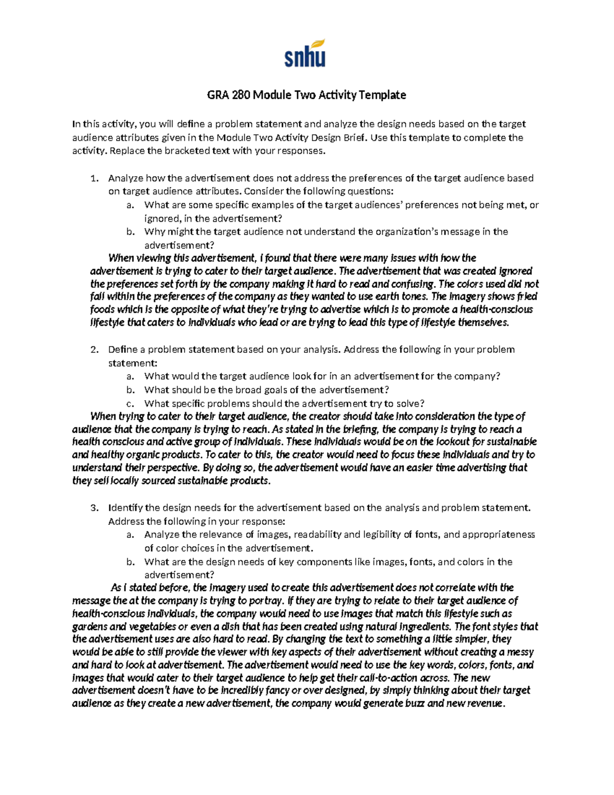 GRA 280 Module Two Activity Template - Use this template to complete the activity. Replace the ...