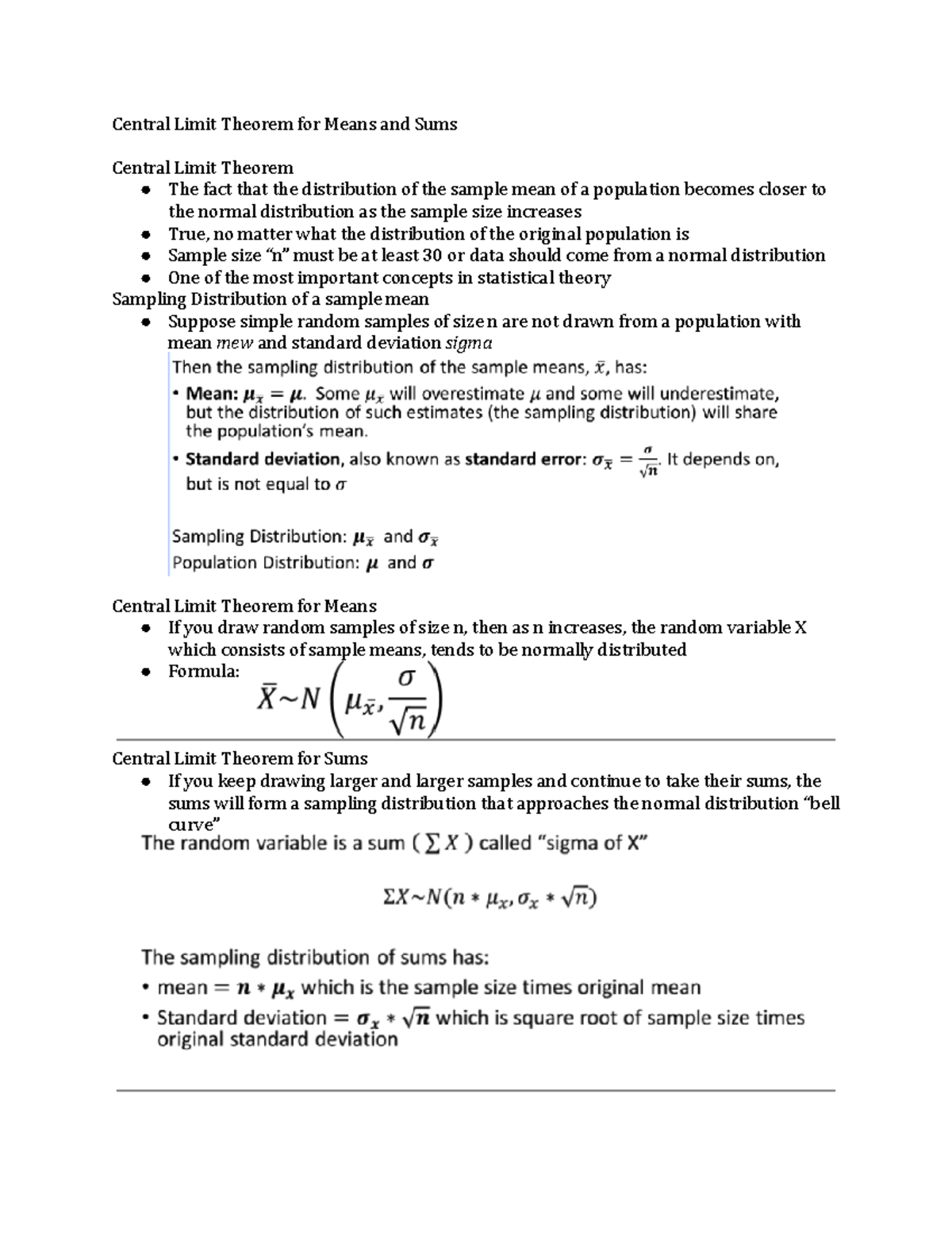 Central limit theorem for means and sums - Central Limit Theorem for ...