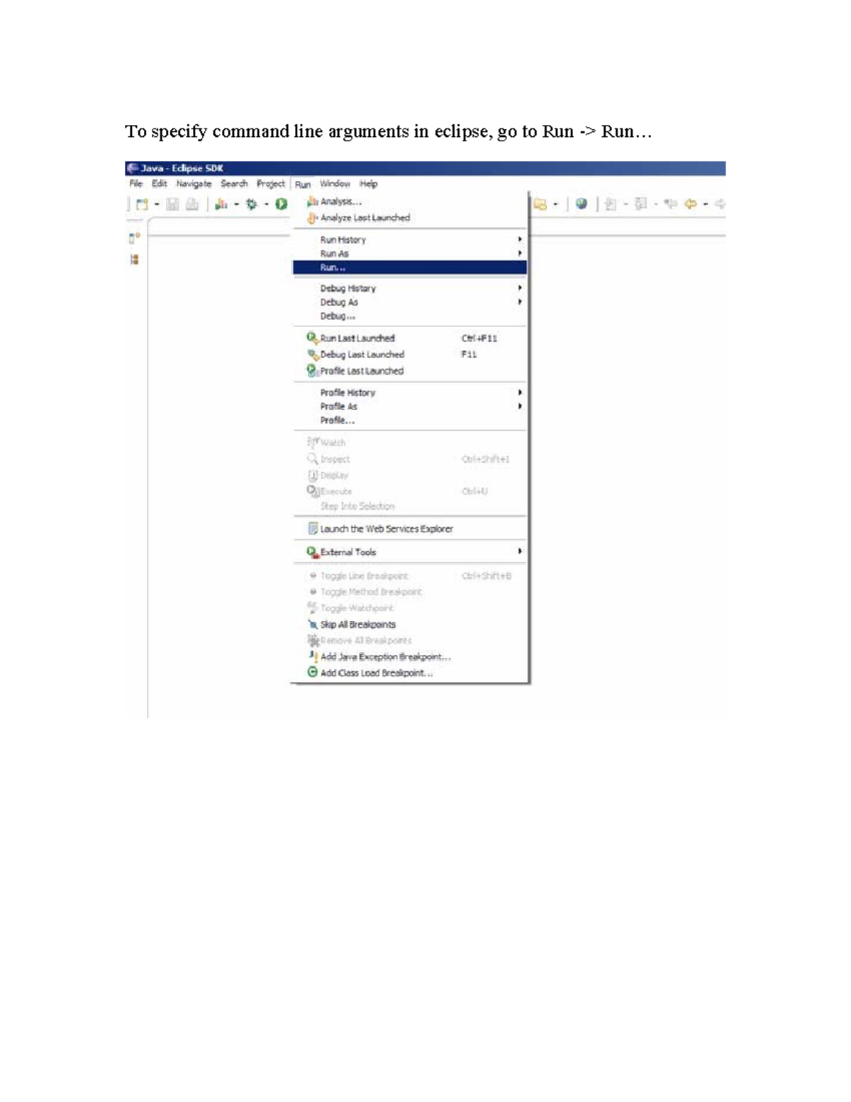Agregar argumentos de la linea de comando en Eclipse - To specify ...