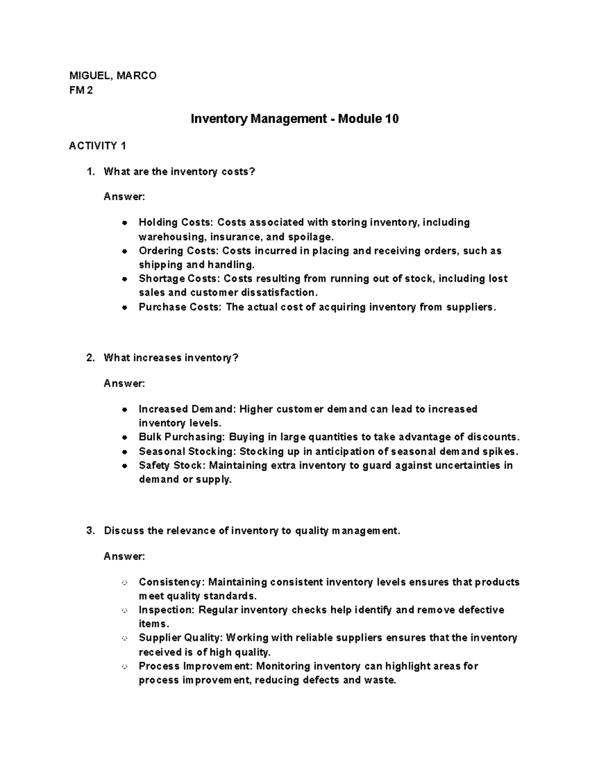 Module 10 Inventory Management - MIGUEL, MARCO FM 2 Inventory ...