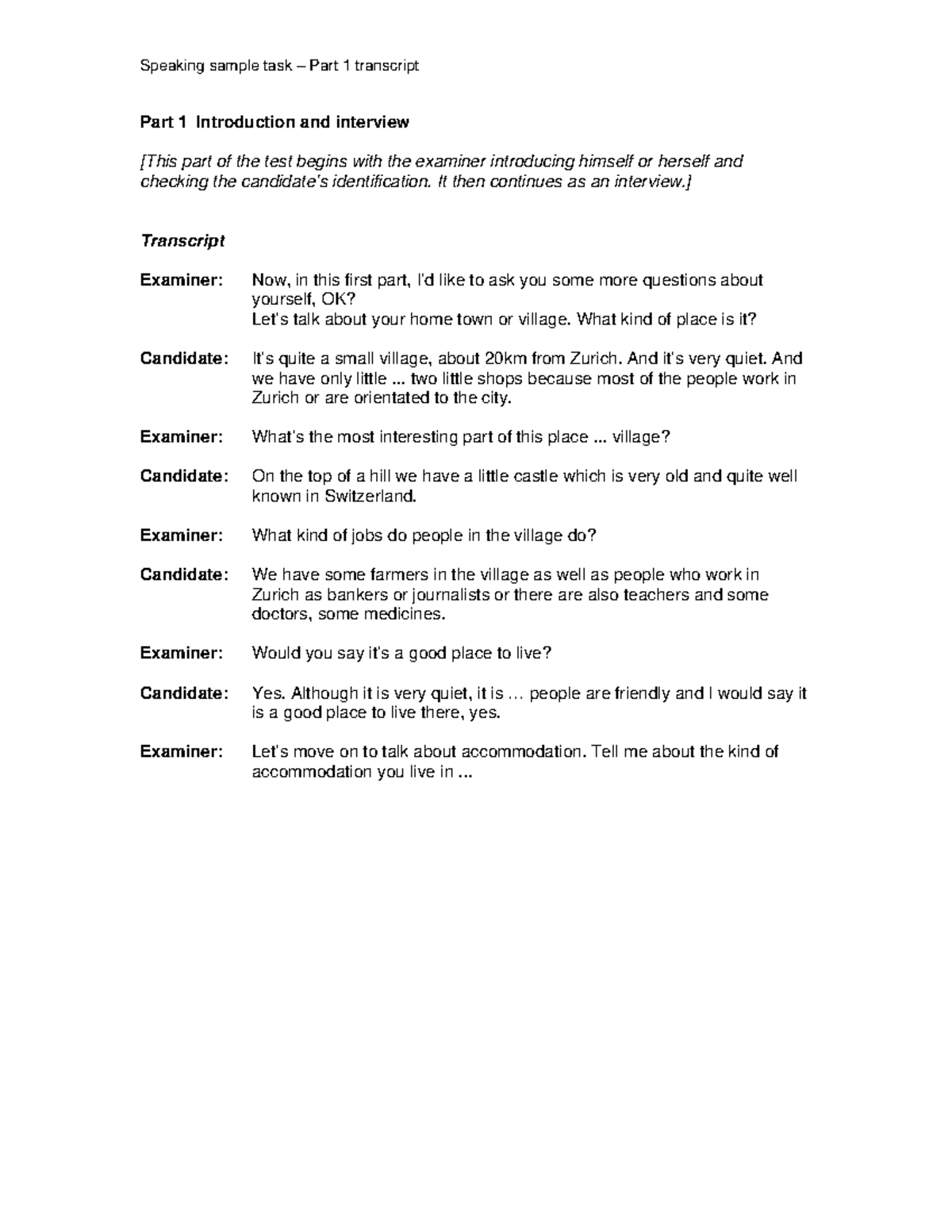 115045 speaking sample task - part 1 transcript - Speaking sample task ...