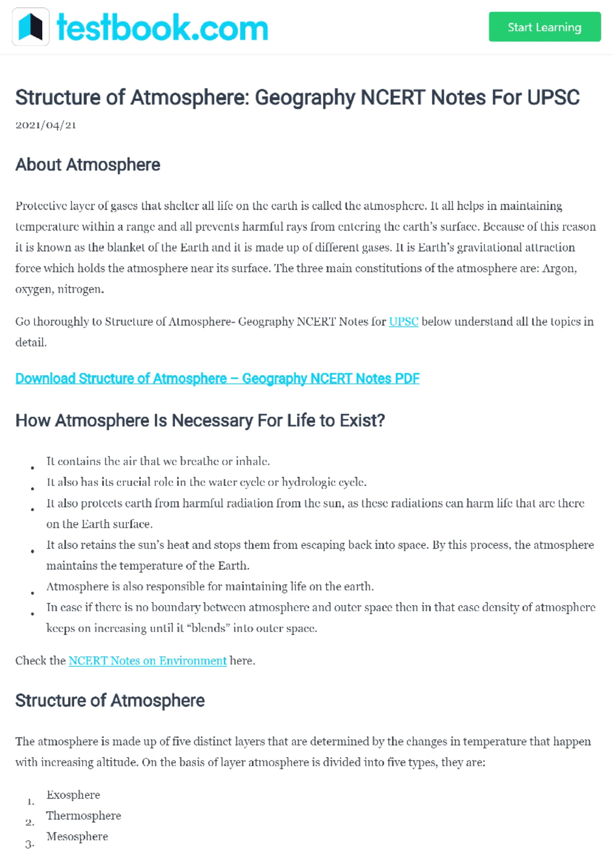 Ncert notes structure of atmosphere 27d6051a - Geography HL - Studocu