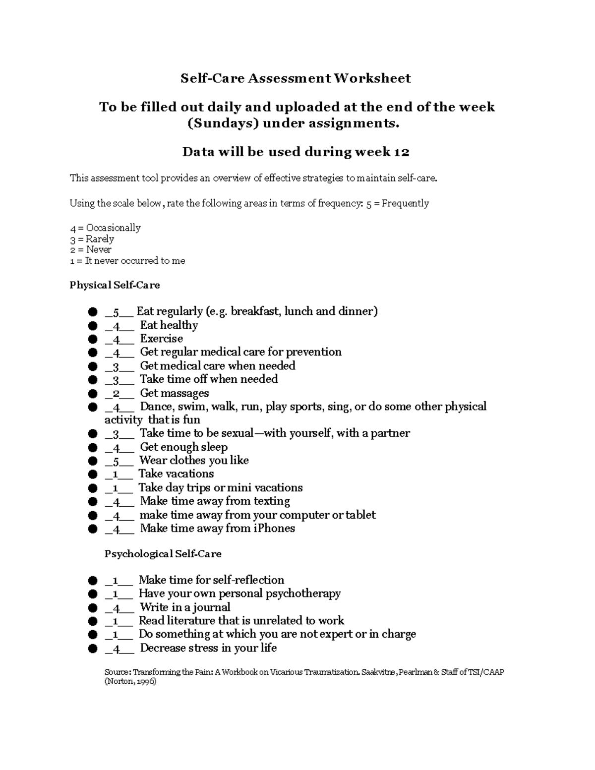 Friday 11: 11: 22- Single Case Design Self Care Assessment Recording ...