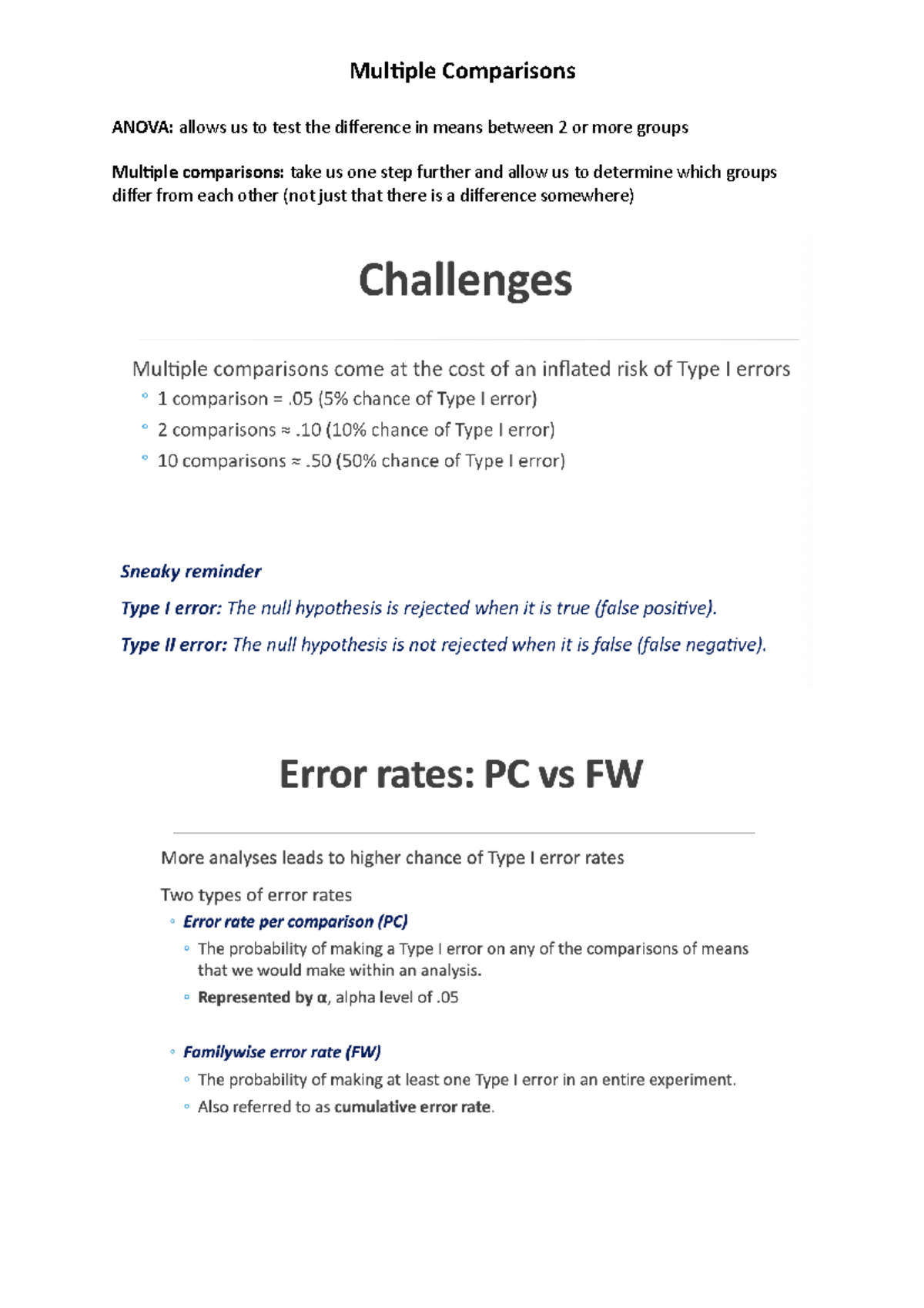Week 5 - Multiple Comparisons - Multiple Comparisons ANOVA: allows us ...