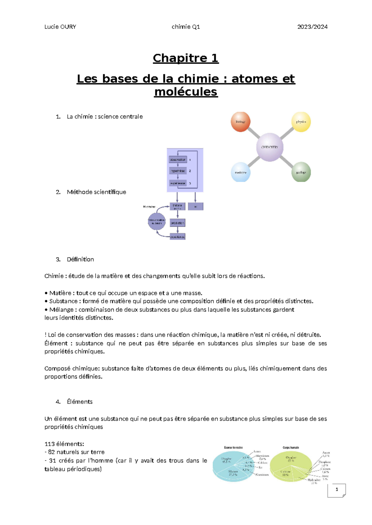 1. chap - Chapitre 1 Les bases de la chimie : atomes et molécules La ...