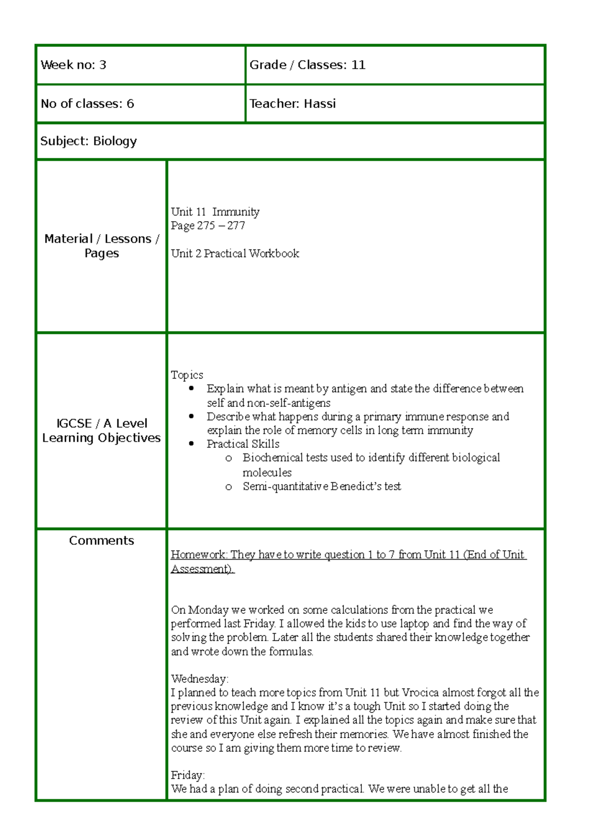 2s Lesson Plan W3-Grade 11-Biology - Week no: 3 Grade / Classes: 11 No ...