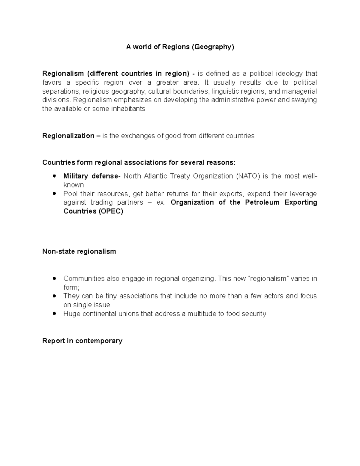A world of Regions assignment formal etcetara - A world of Regions ...