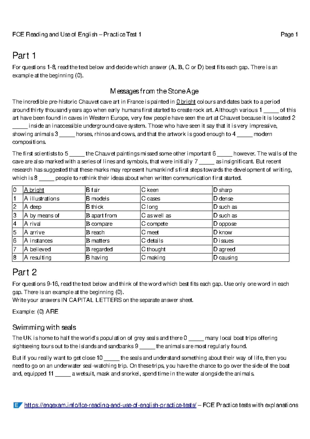 FCE Reading and Use of English - Practice Test 1 v2 - Part 1 For ...