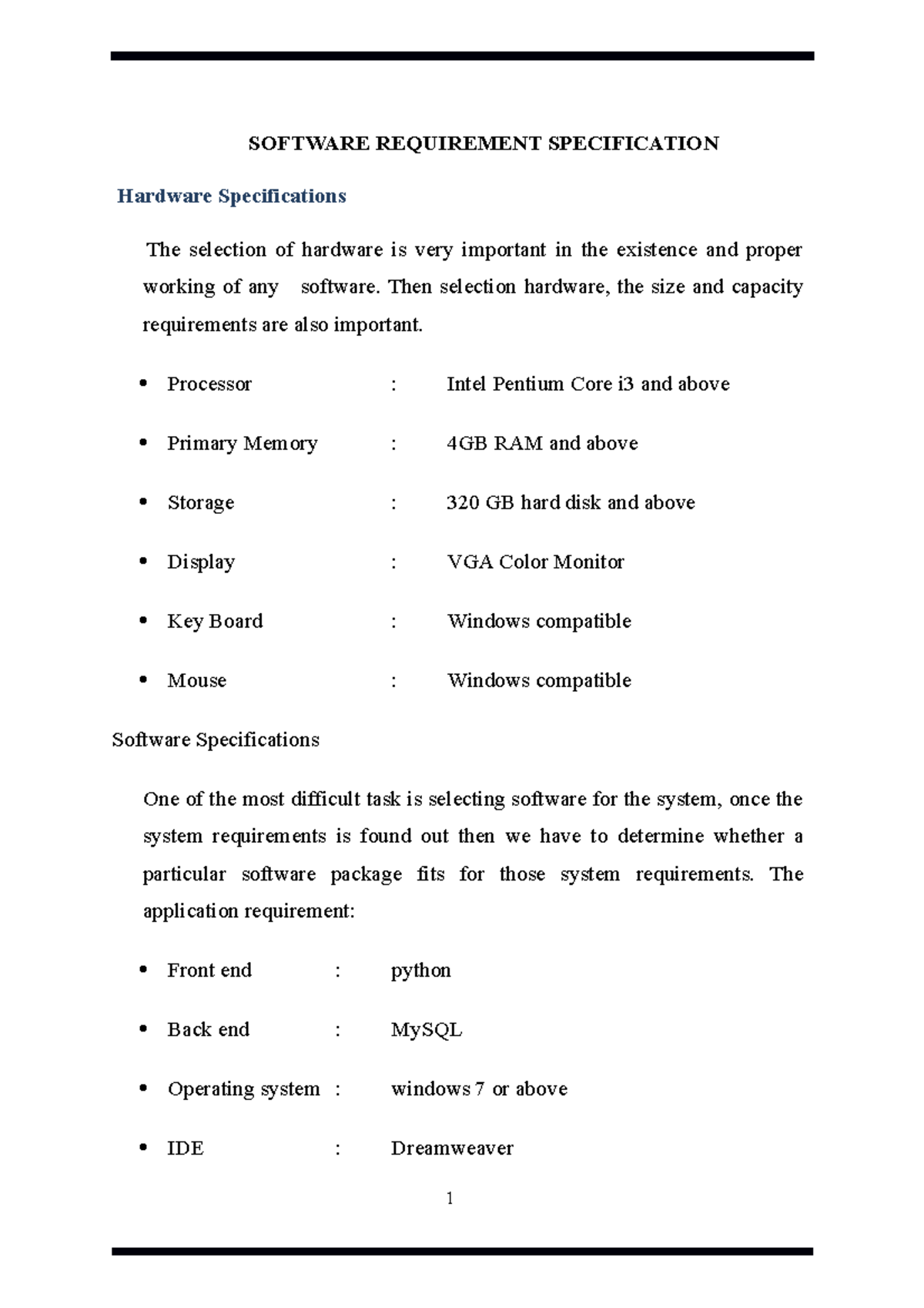 Software Requirement Specification - SOFTWARE REQUIREMENT SPECIFICATION ...
