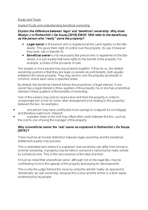 Equity and Trusts FULL Revision Notes - EQUITY & TRUSTS UNIT 1 Trust ...