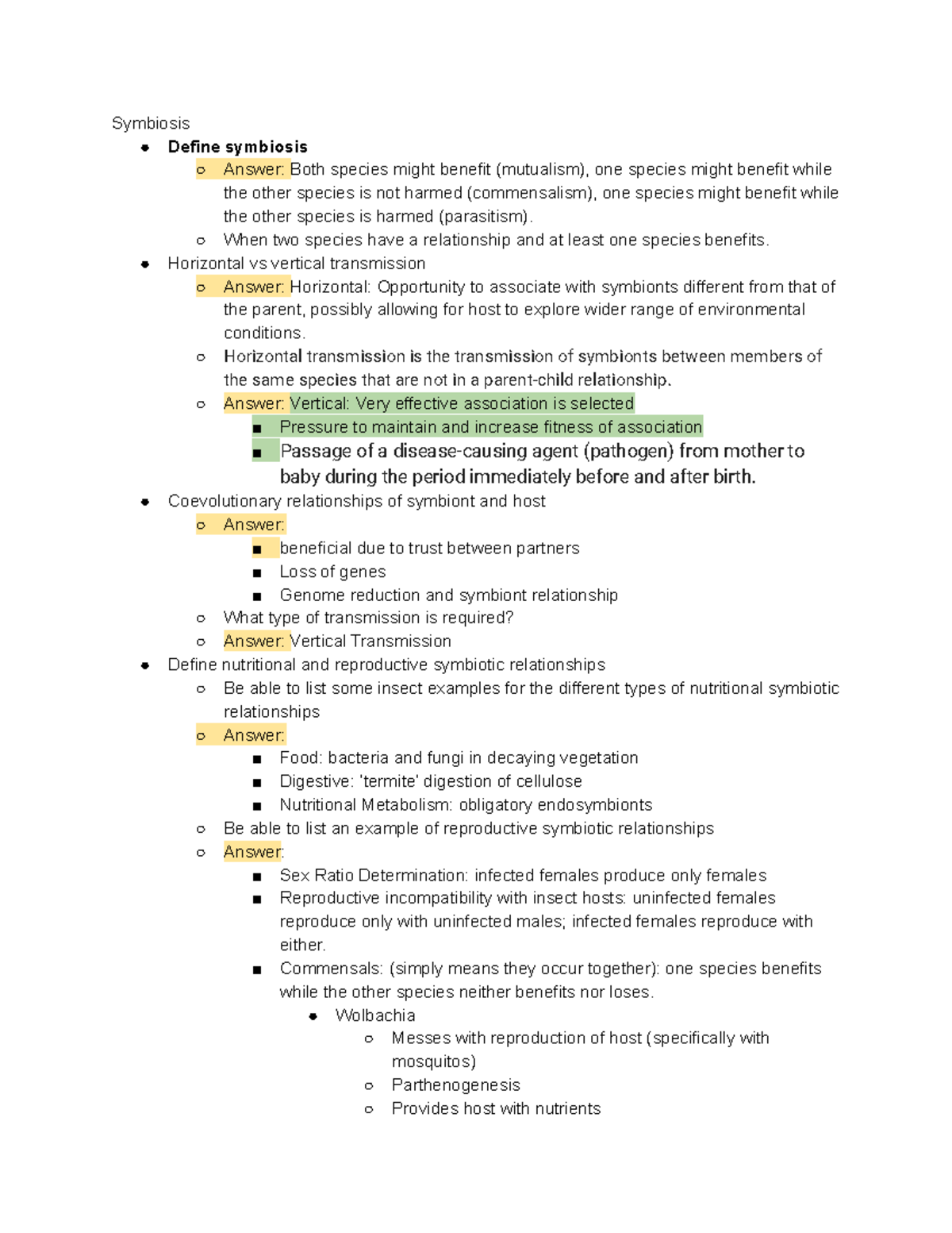 Midterm 2 Study Guide - Symbiosis Define symbiosis Answer: Both species ...
