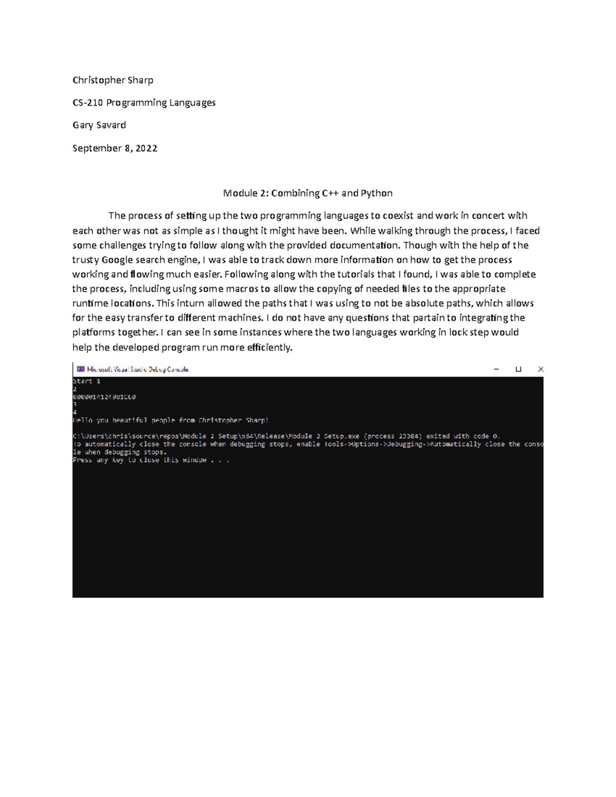 Module Two Setup - Document - Christopher Sharp CS-210 Programming ...