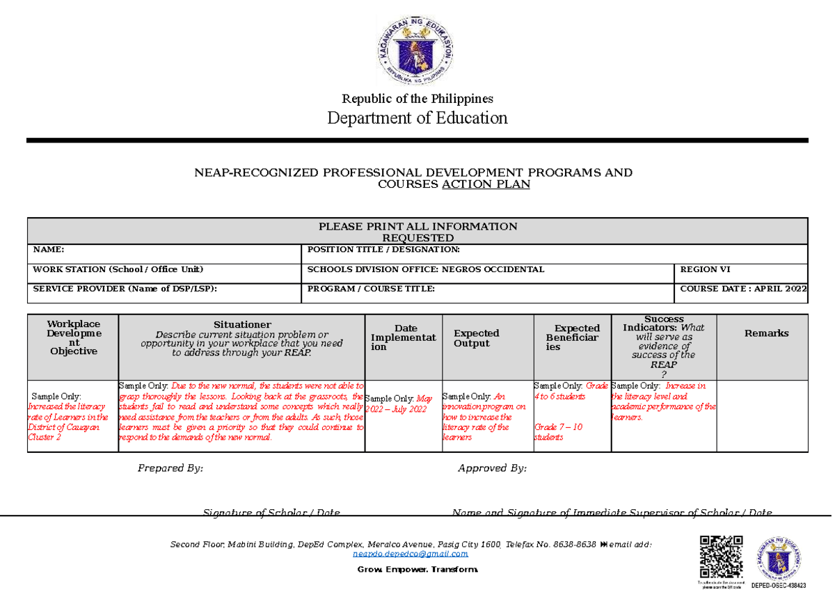Action Plan - love - Republic of the Philippines Department of ...