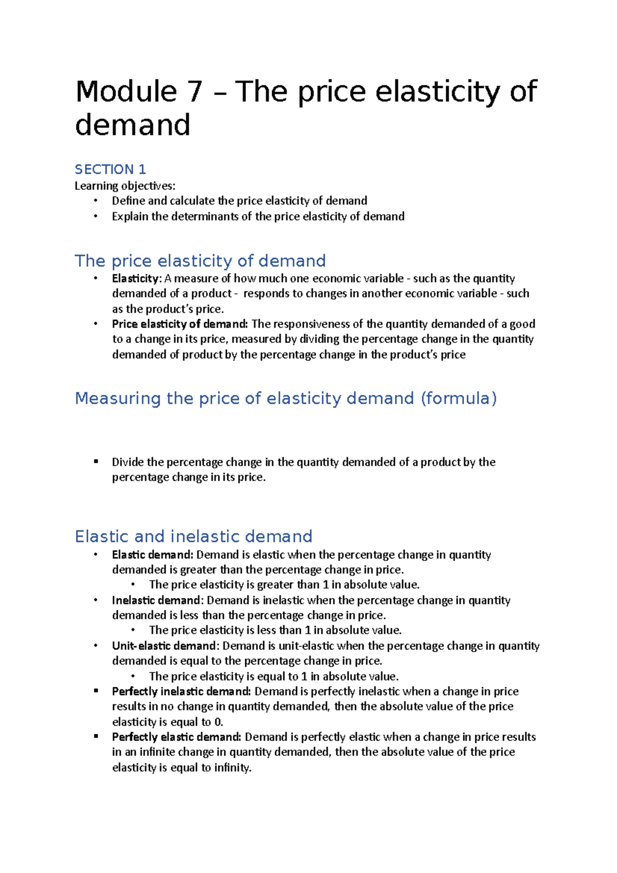 M7- The price elasticity of demand - Module 7 – The price elasticity of ...