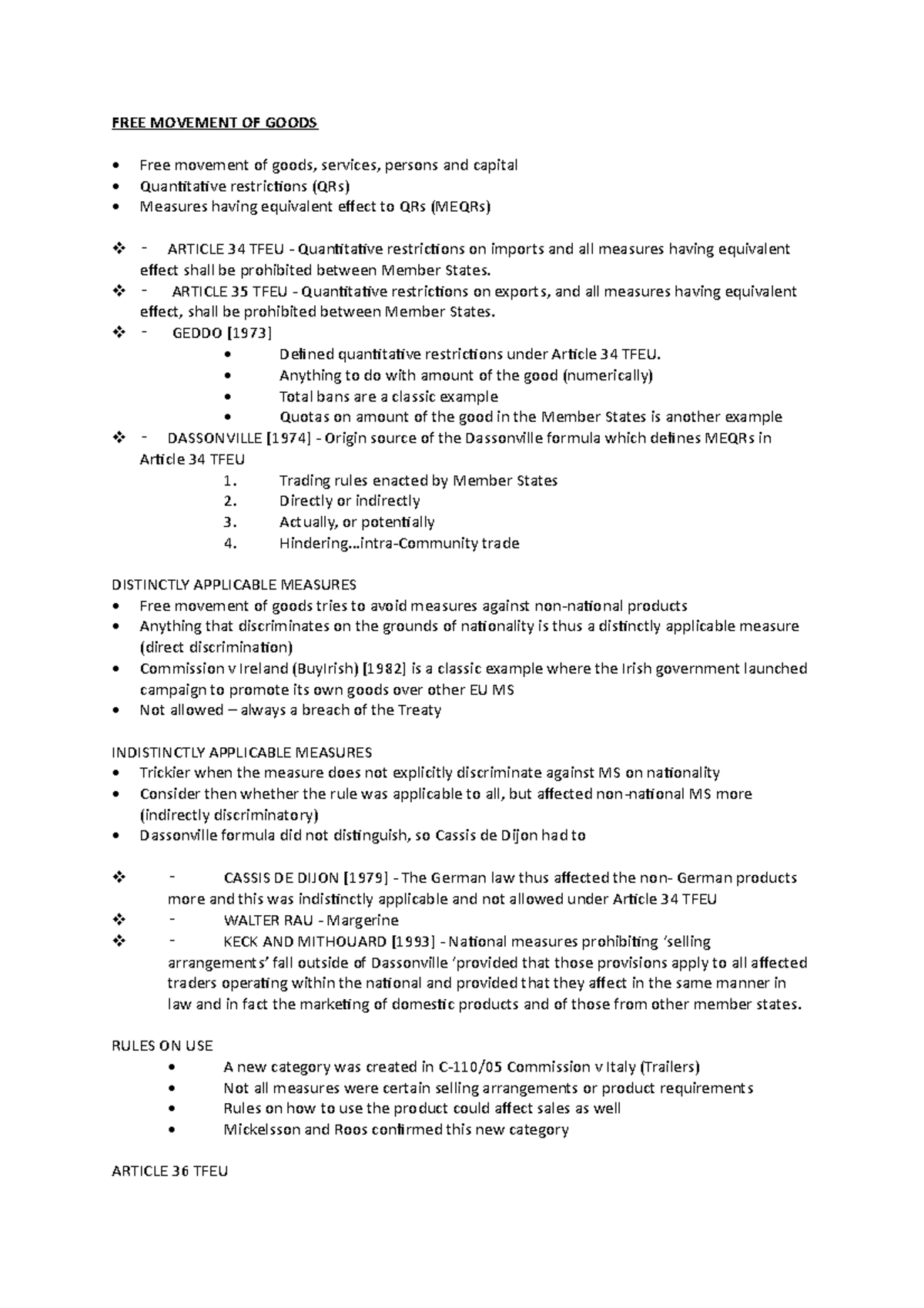EU Law Condensed Notes - Freedom of Movement and Persons - FREE ...
