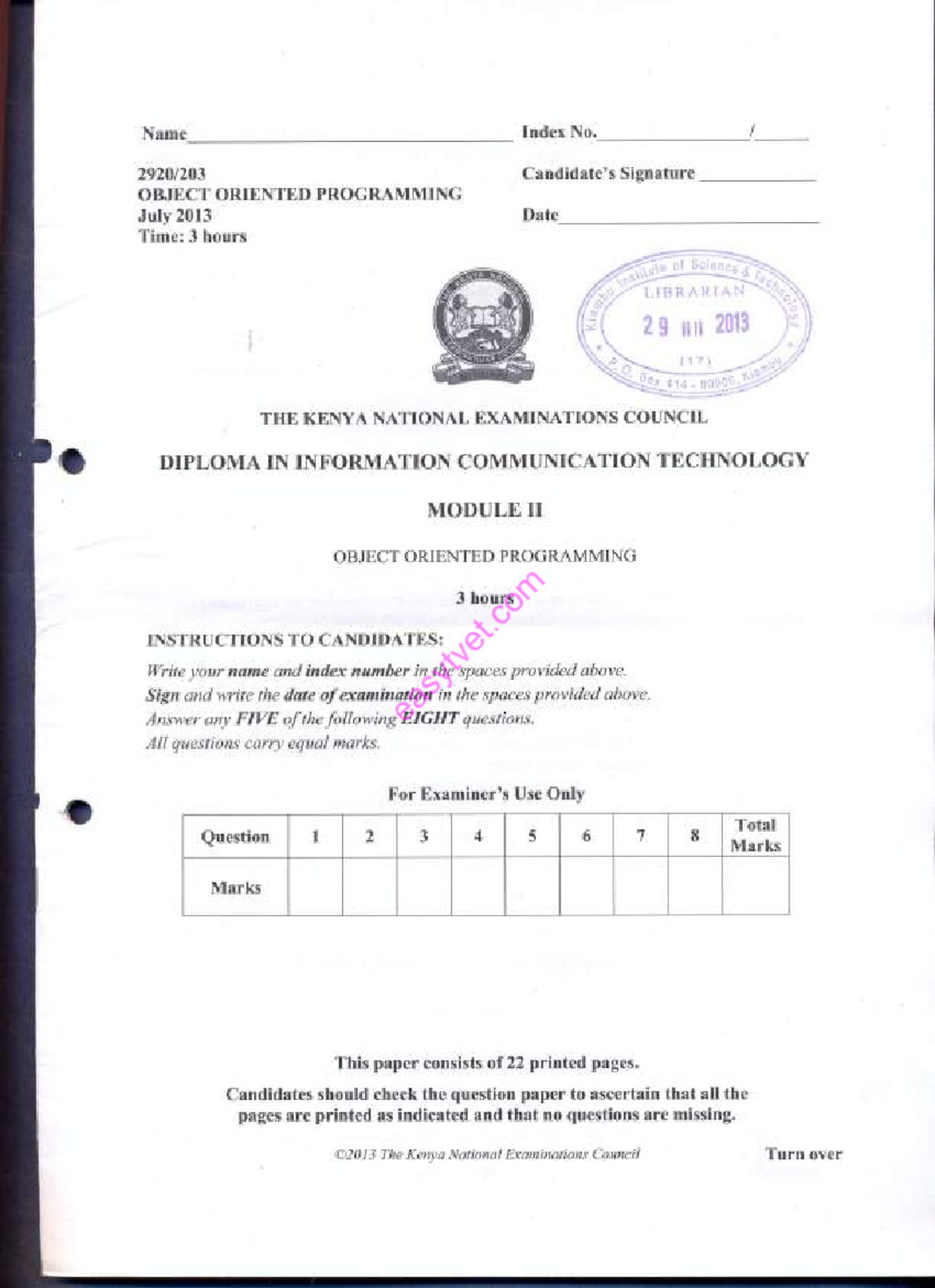 OOP 2013 j - Copy - c++ knec past paper - Information communication ...