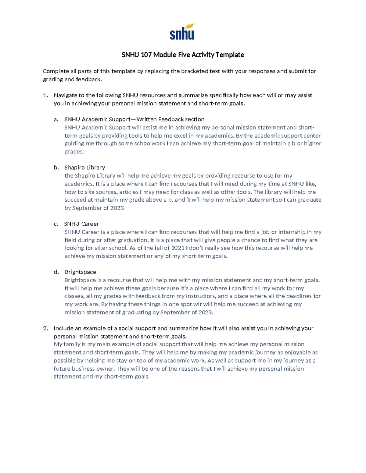 SNHU 107 Module Five Activity AR - 1. Navigate to the following SNHU ...