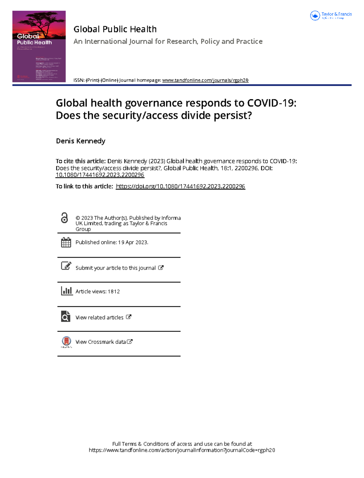 Global health governance responds to Covid-19 Does the security access ...