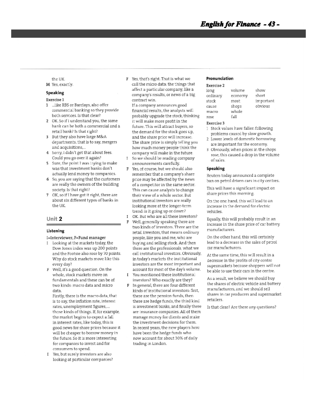 Listening tapescript unit 2 Stcock market - Học viện ngân hàng - Studocu