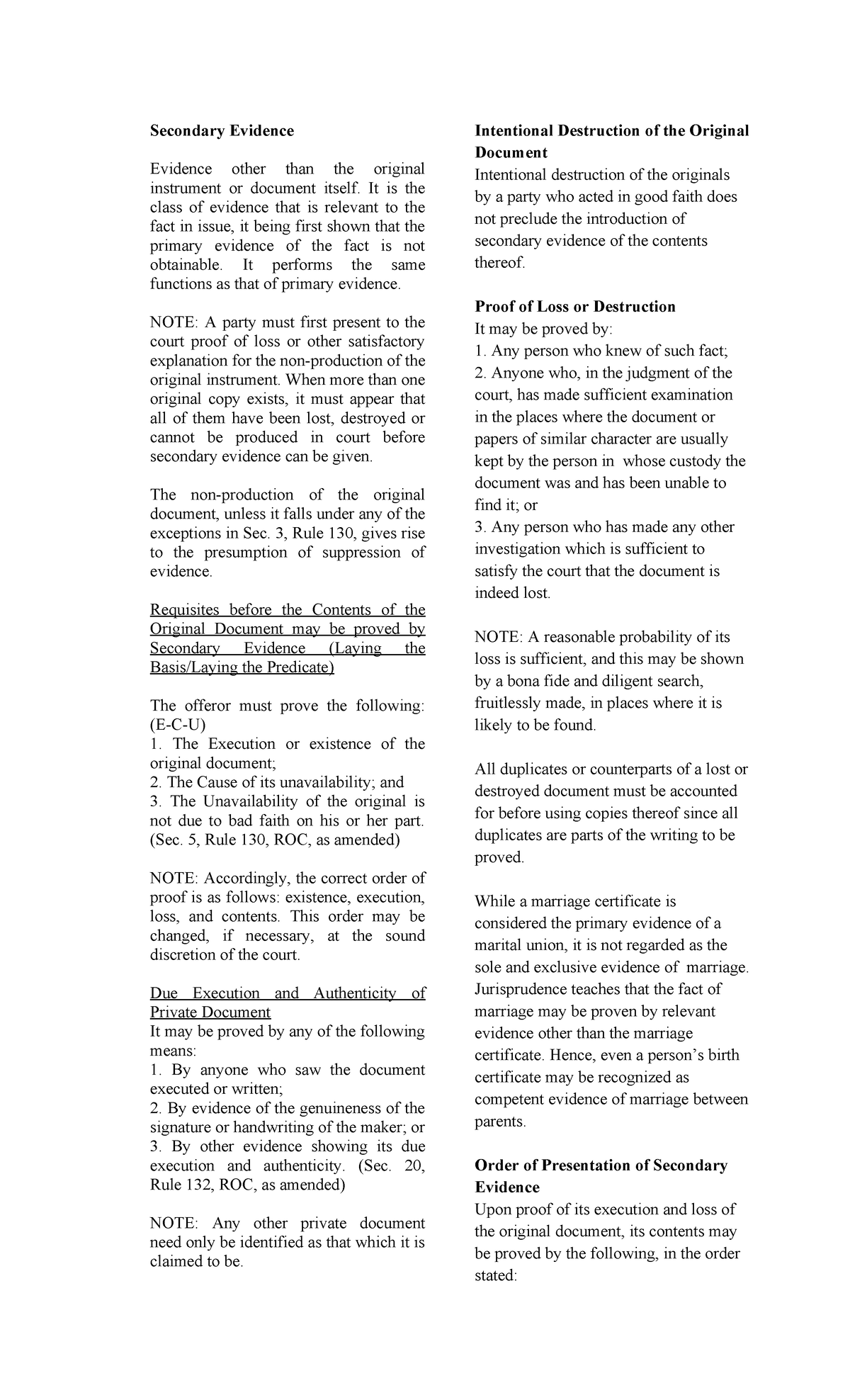 Evidence-Reviewer Part 3 - Secondary Evidence Evidence other than the ...