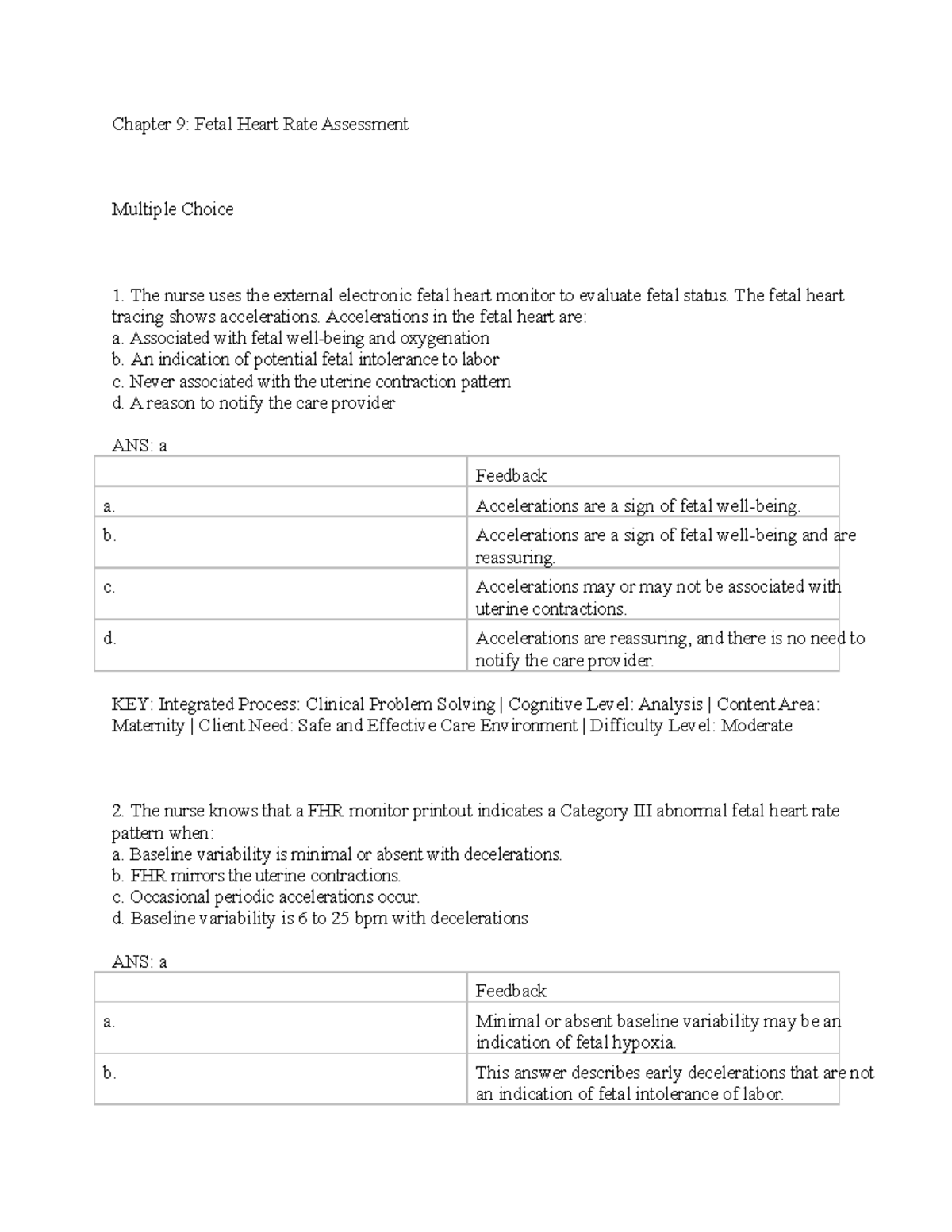 Chapter 9- Fetal Heart Rate Assessment - 25:705:310 - StuDocu