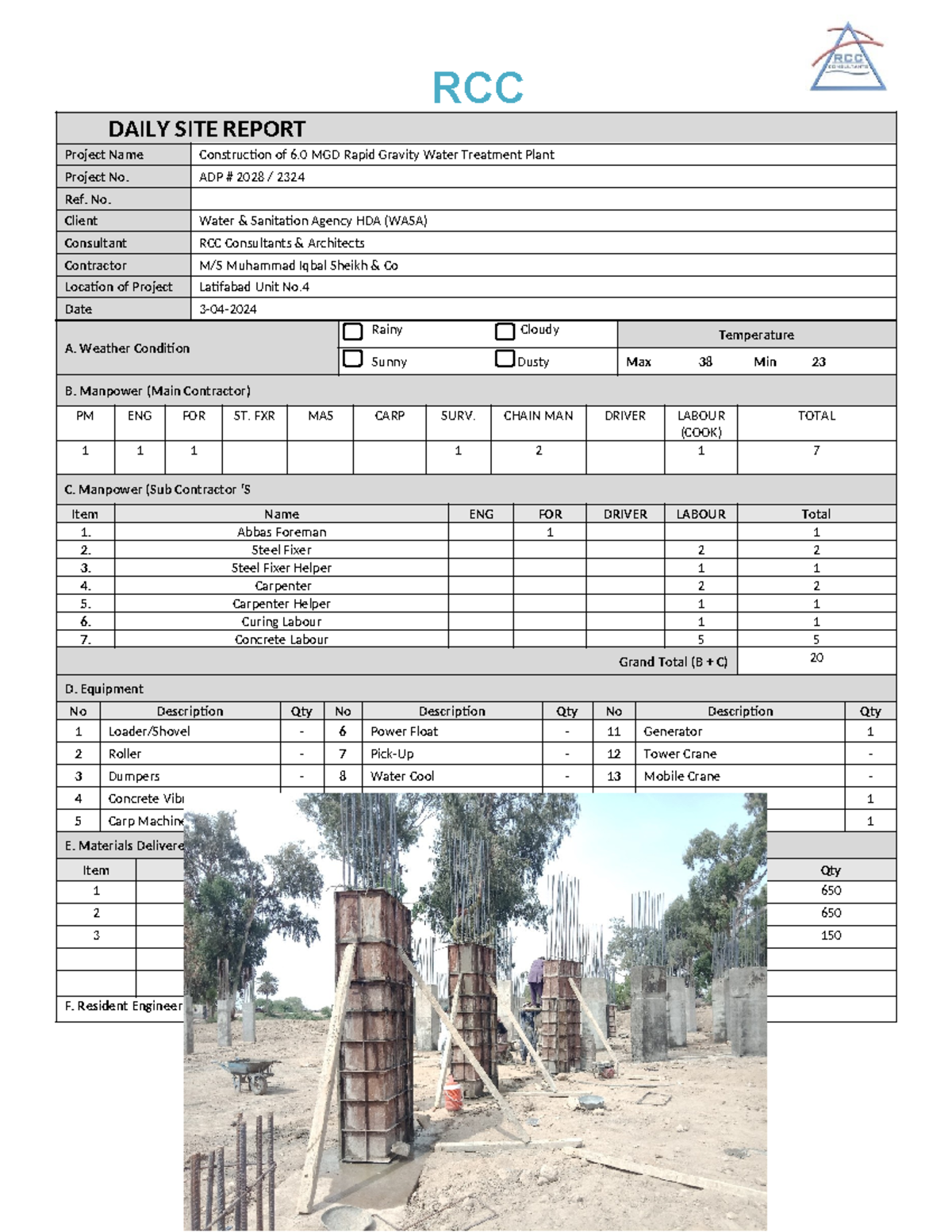 Daily Site Report Of F.P Latifabad No.4 - Copy - RCC Consulta DAILY ...