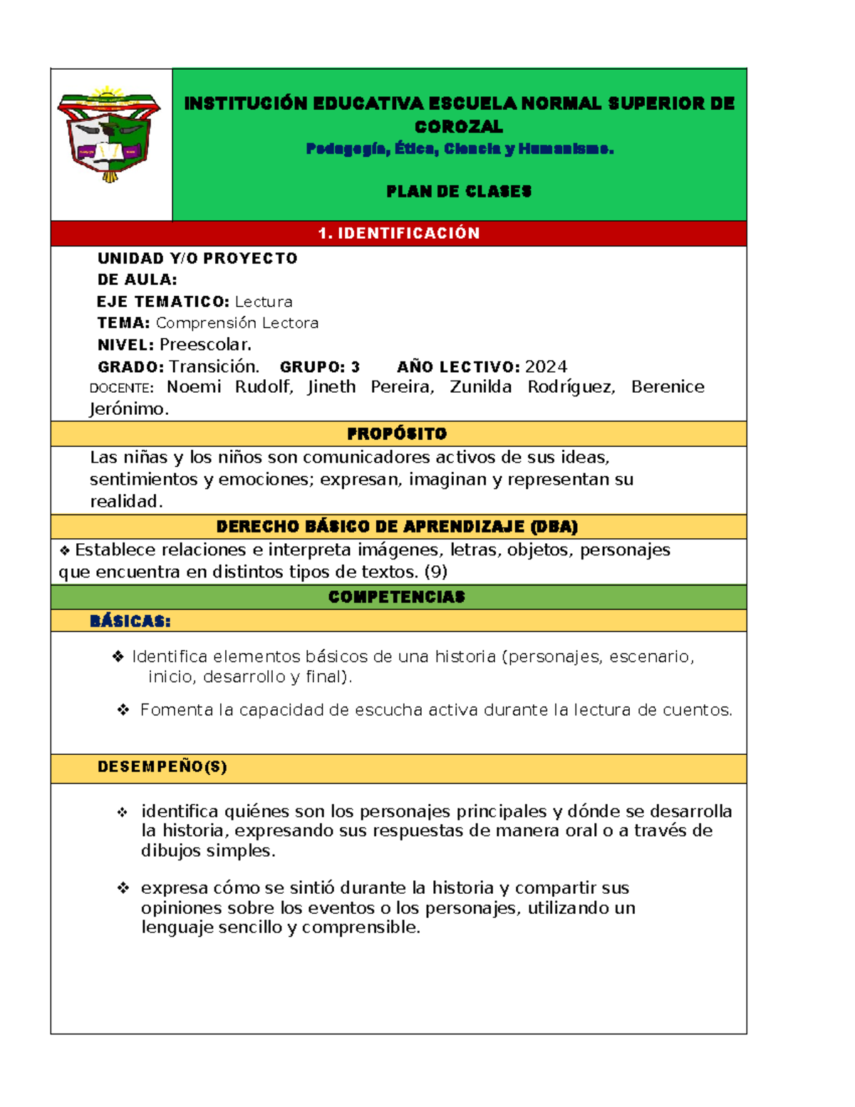 PLAN DE Clases preescolar 2 - INSTITUCIÓN EDUCATIVA ESCUELA NORMAL ...