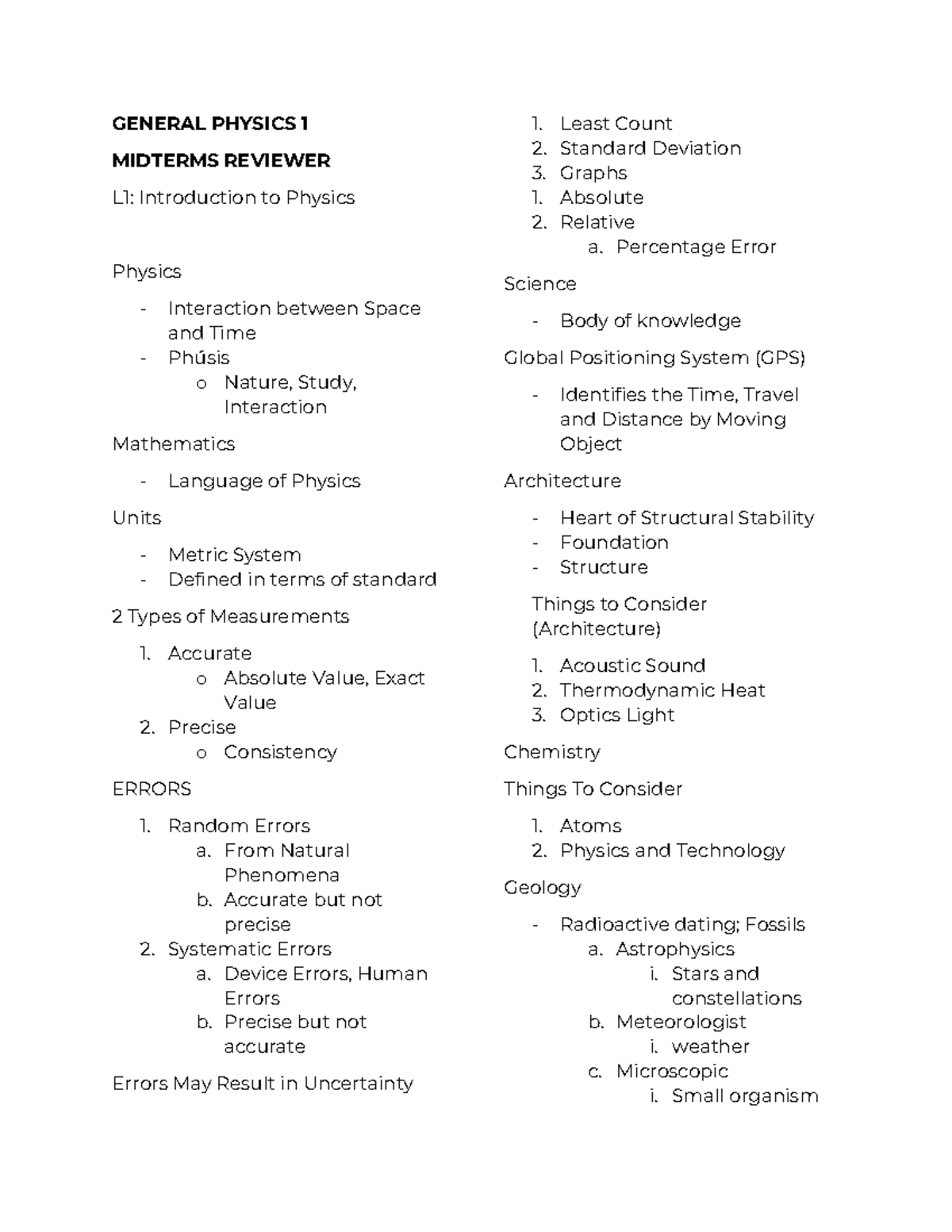 General- Physics-1 - Reviewer for midterms - GENERAL PHYSICS 1 MIDTERMS ...