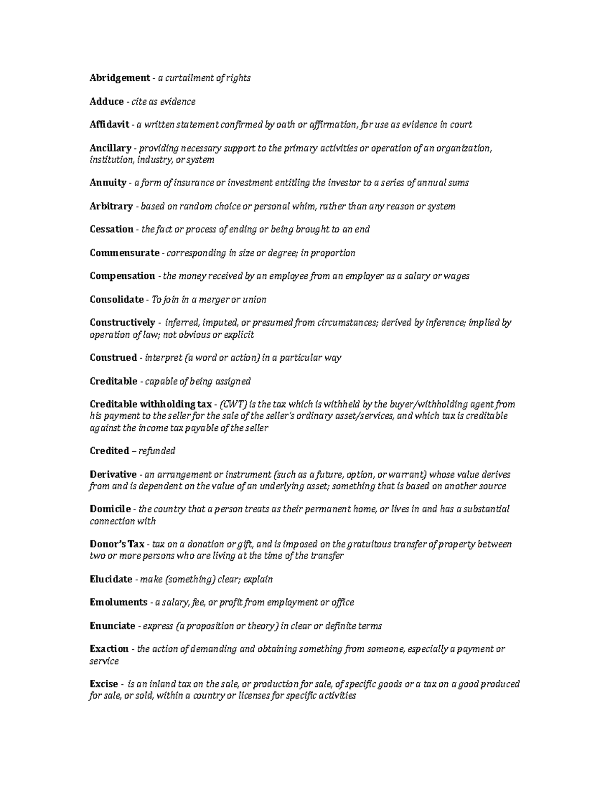 Law Vocabs - Quick list of common vocab words for law 124 - Abridgement ...