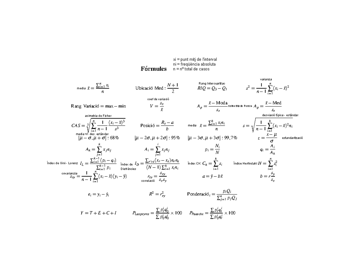 Toteslesformules - fòrmules - F ́ormules x ̄ = ∑ni= 1 xi n Ubicaci ́o ...