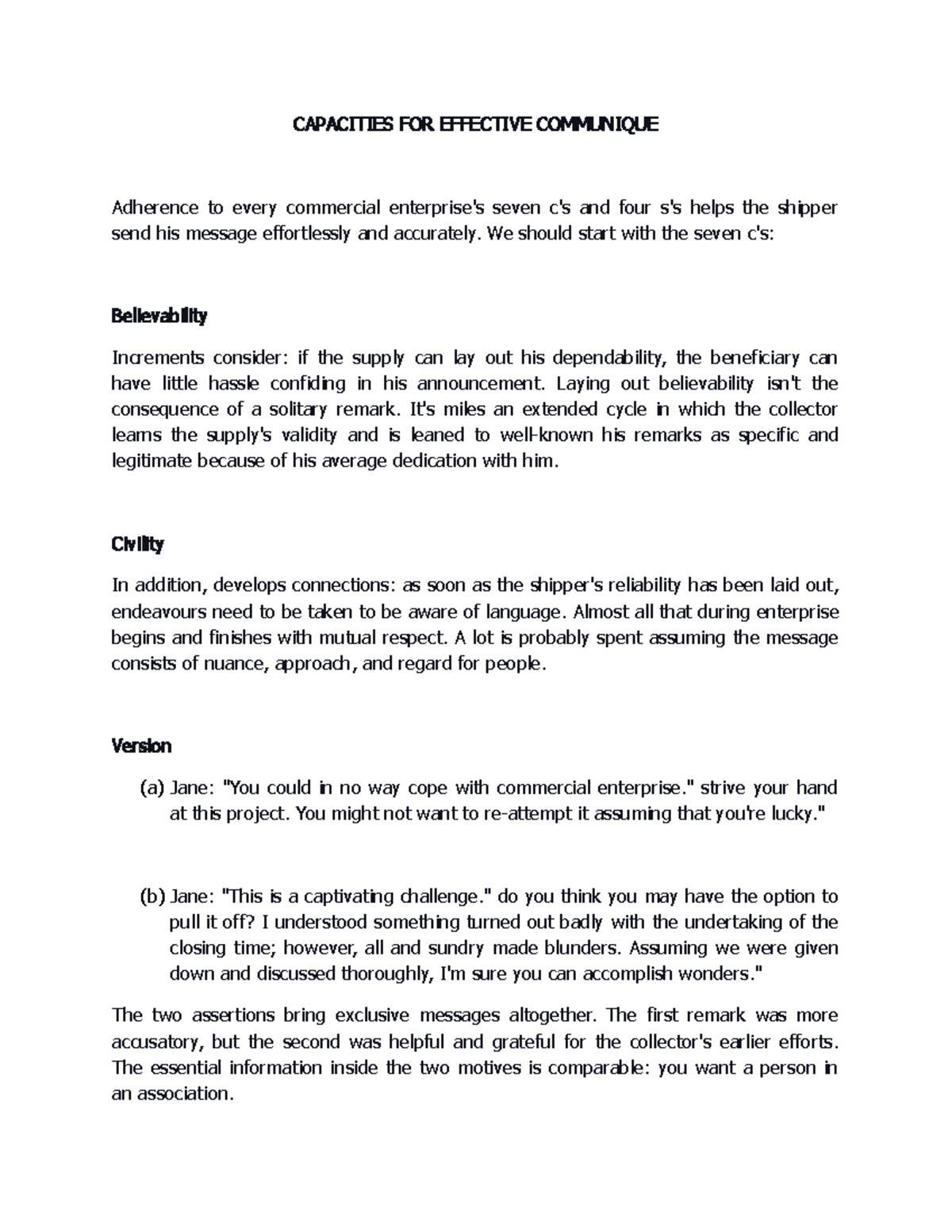 Capacities FOR Effective Communique - CAPACITIES FOR EFFECTIVE ...