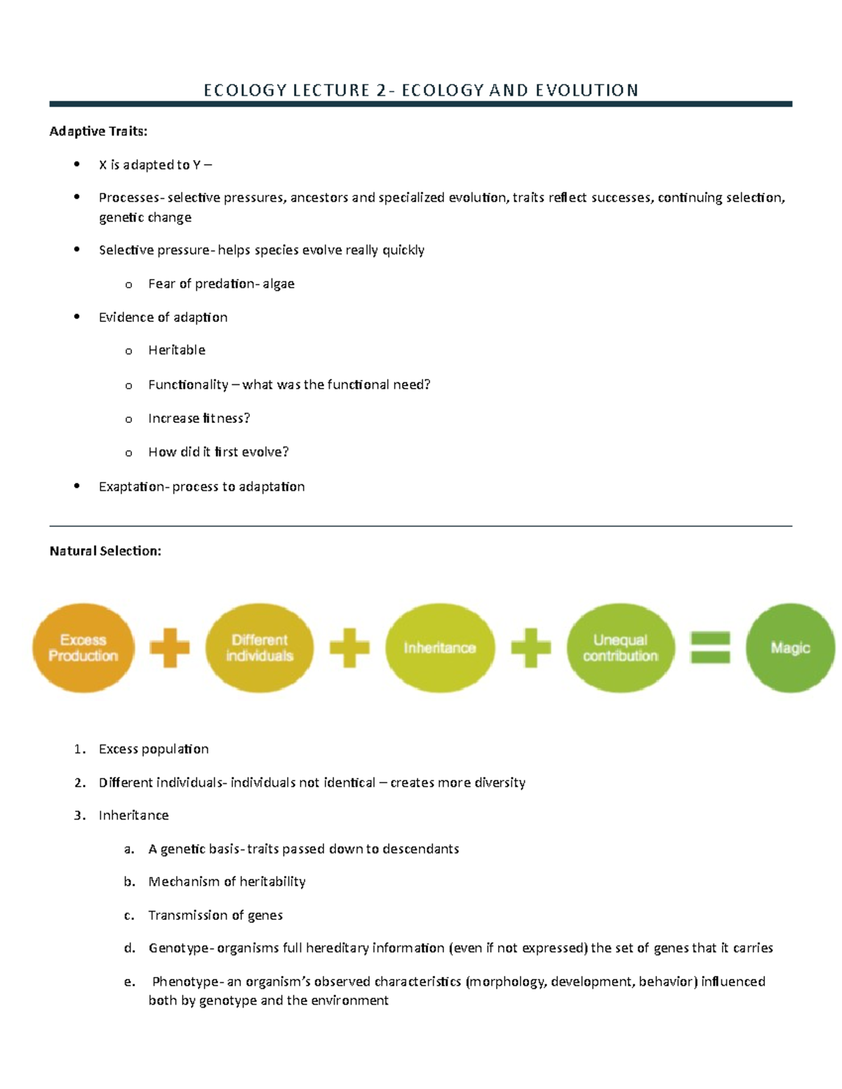 Ecology and Evolution - Lecture notes 2 - ECOLOGY LECTURE 2- ECOLOGY ...