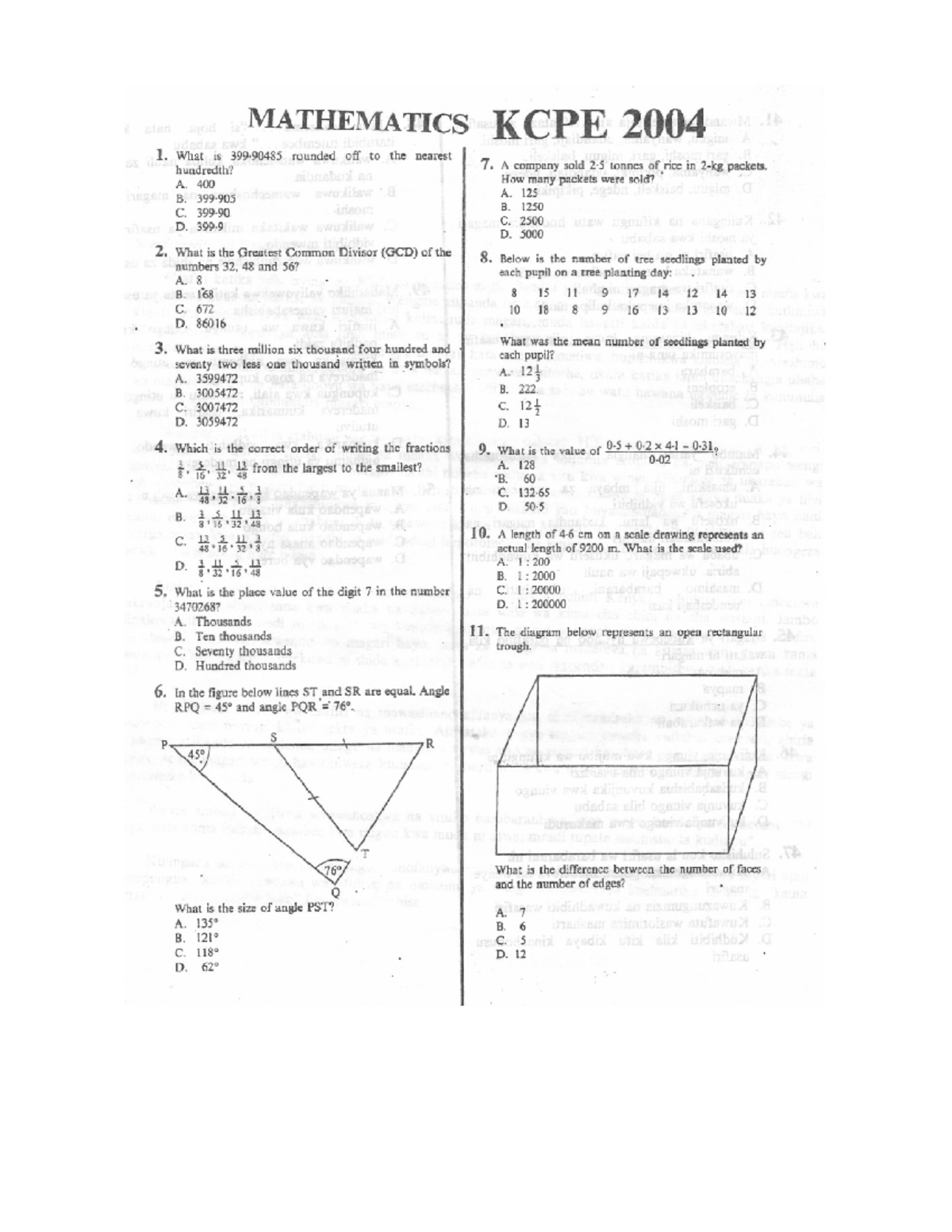 2004-KCPE- Mathematics - Bsc Mathematics - Studocu