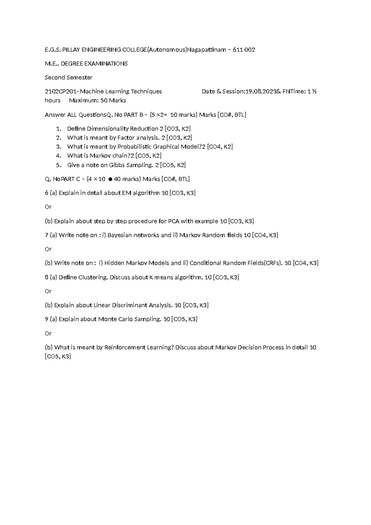 Egs MLT model question paper - E.G. PILLAY ENGINEERING COLLEGE ...