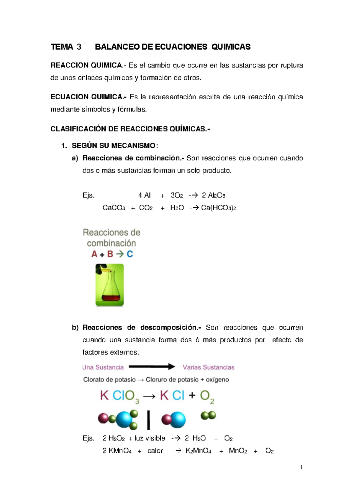 Tema 3 Balanceo DE Ecuaciones Químicas - TEMA 3 BALANCEO DE ECUACIONES ...