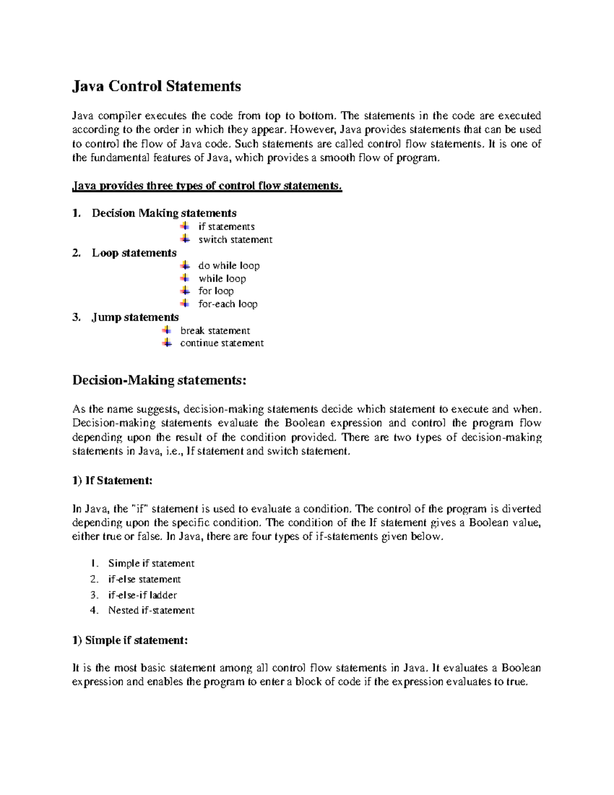 Java Control Statements - The statements in the code are executed ...