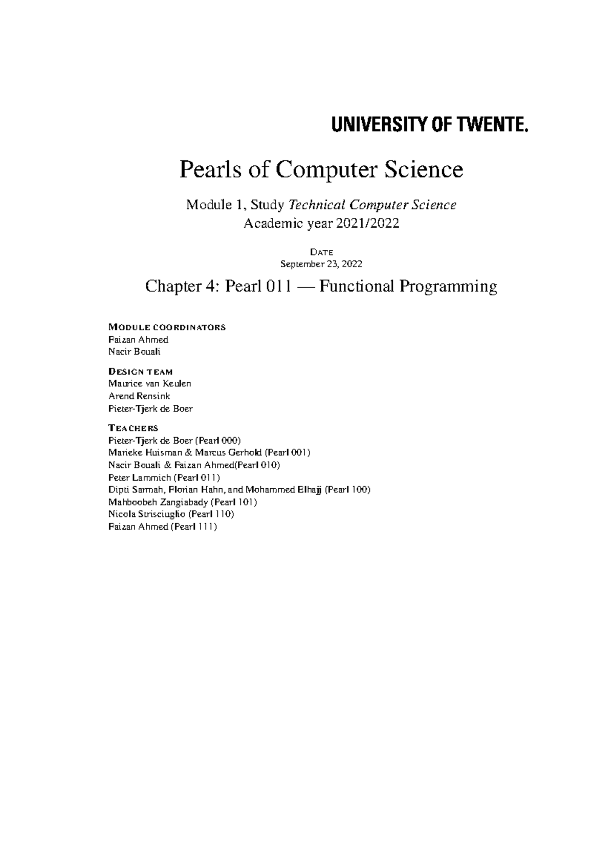 Module manual pearl 100 - Pearls of Computer Science Module 1, Study ...