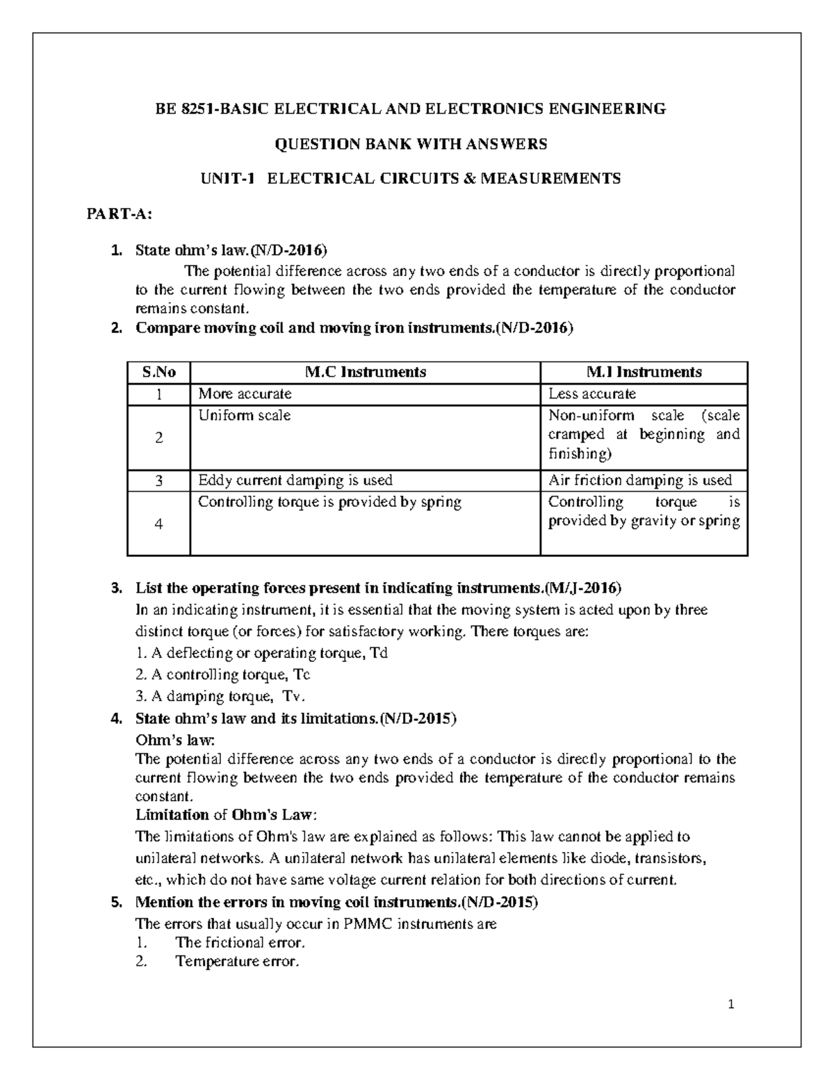 01 Basic Electrical and Electronics Engineering - BE 8251-BASIC ELECTRICAL AND ELECTRONICS - Studocu