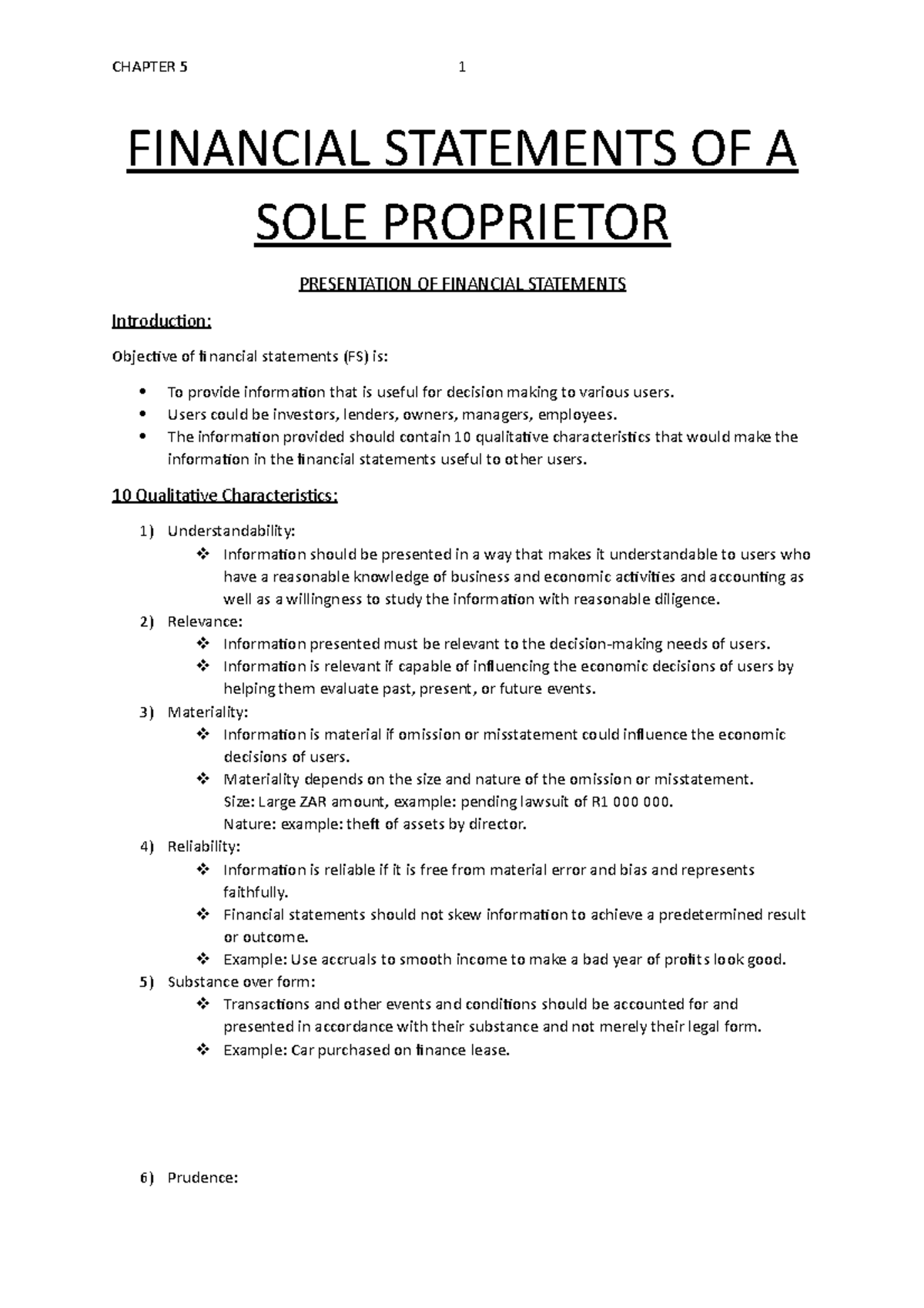 Chapter 5 - WHAT YOU NEED TO KNOW FOR THE EXAM - FINANCIAL STATEMENTS ...