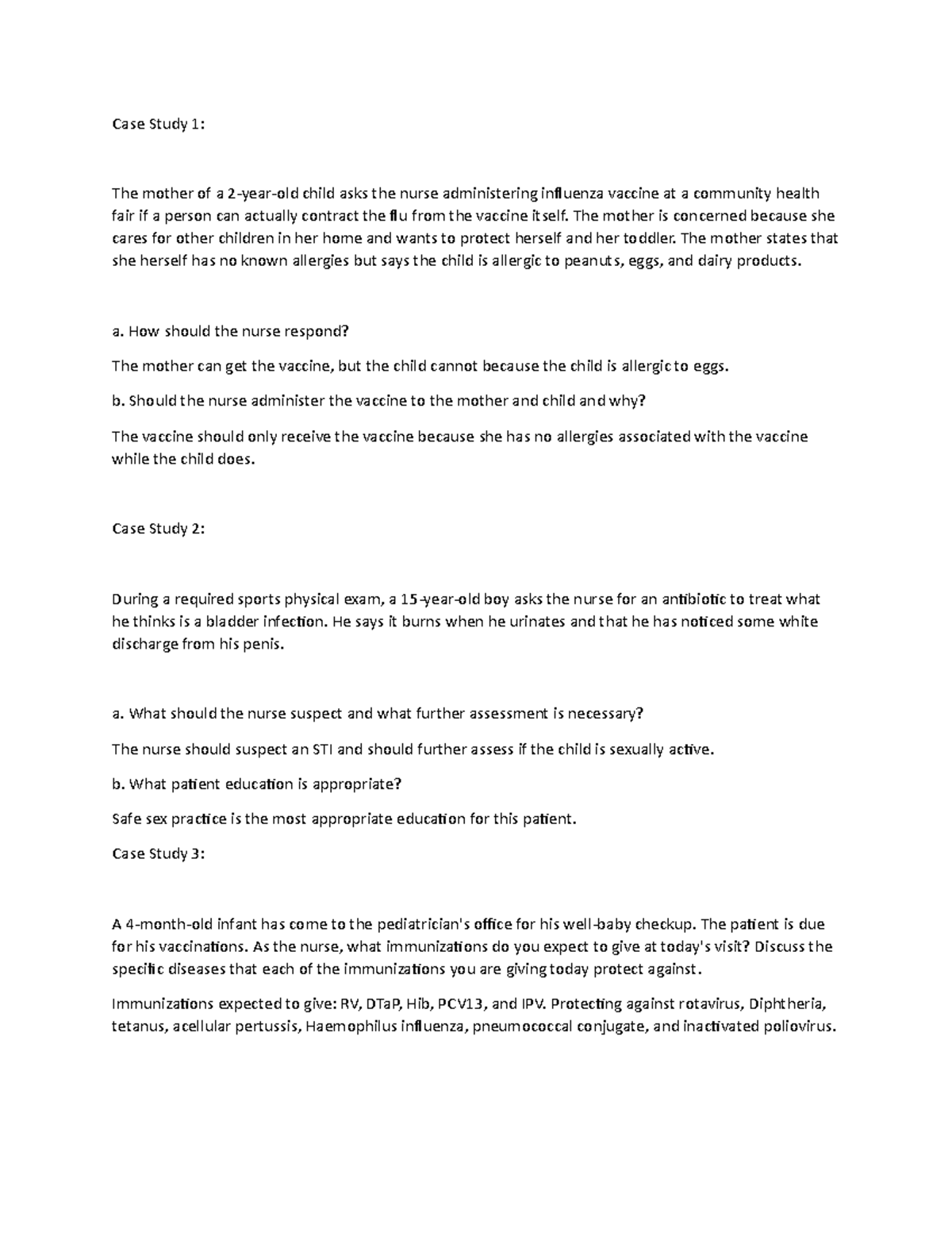 Chapter 32 Case Studies - Case Study 1: The mother of a 2-year-old child asks the nurse - Studocu