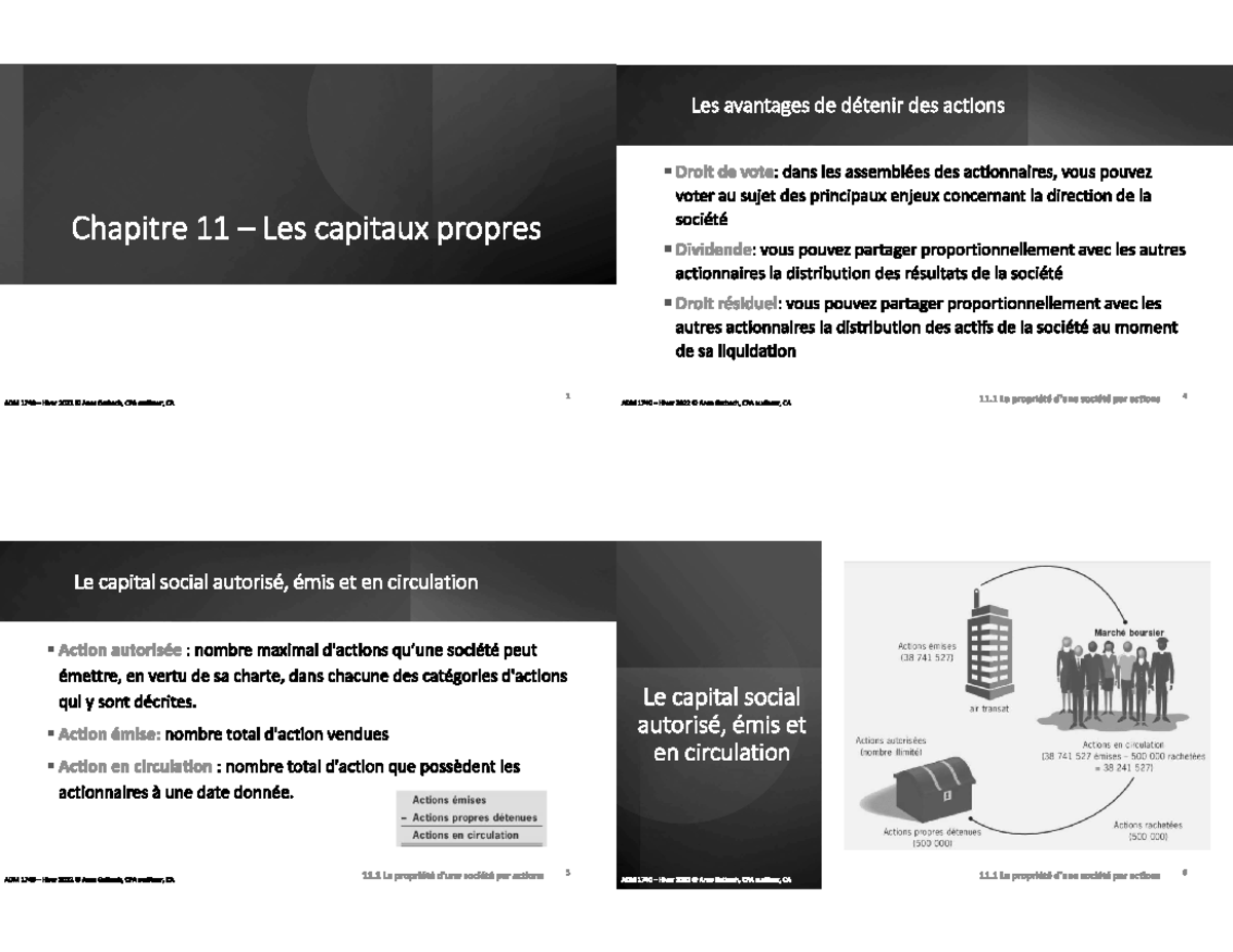 Chapitre 11 comptabilite - Les avantages de détenir des actions Droit de vote: dans les ...