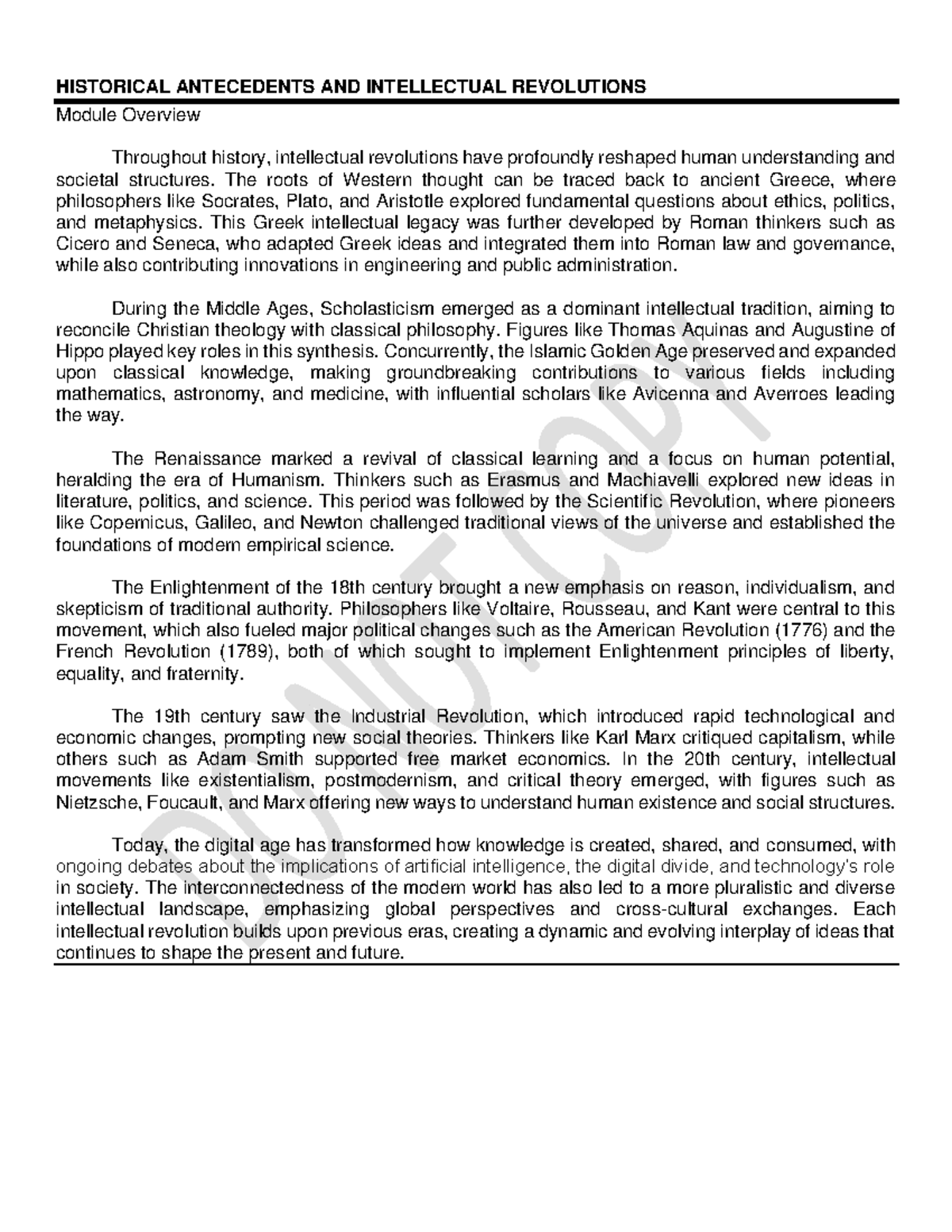 Historical Antecedents AND Intellectual Revolutions - HISTORICAL ...