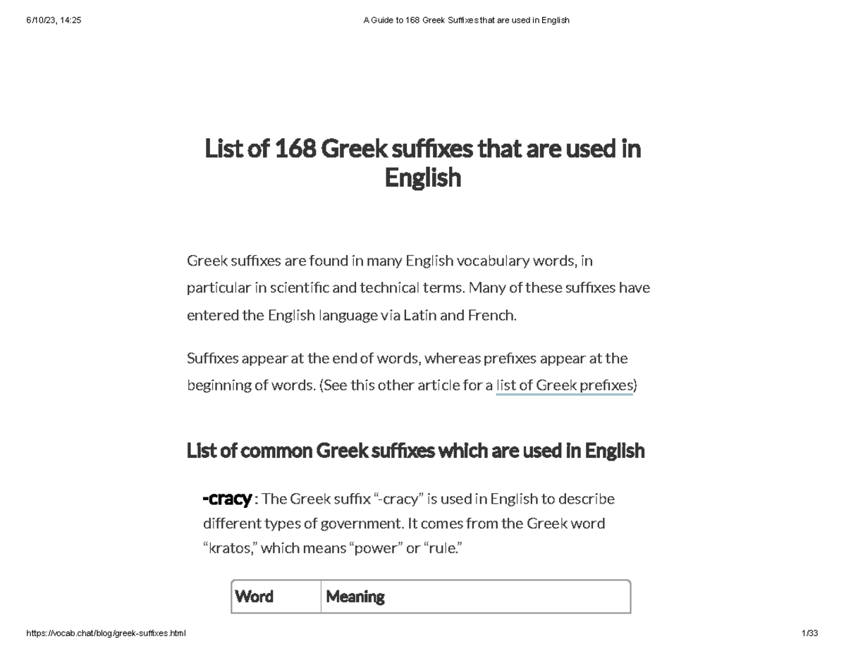 A Guide to 168 Greek Suffixes that are used in English - List of 168 ...