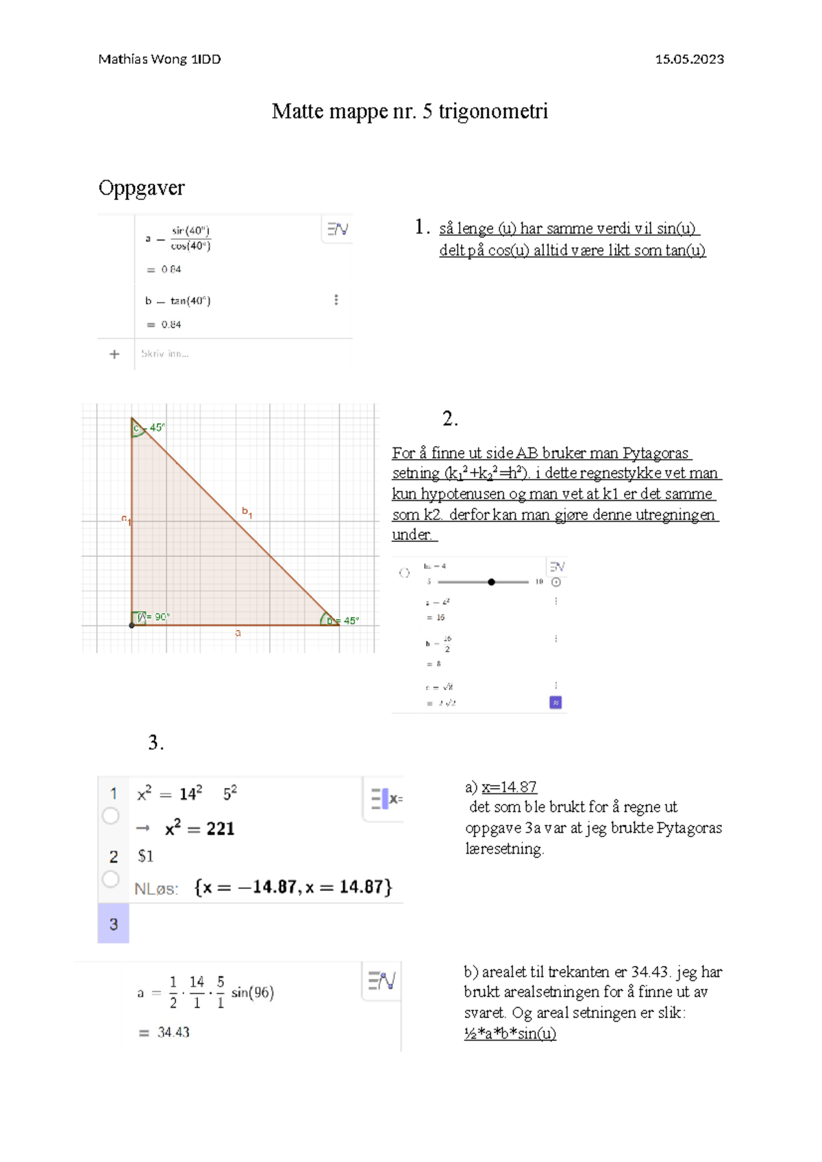 Matte mappe 5 trigonometri - Matte mappe nr. 5 trigonometri Oppgaver 1 ...
