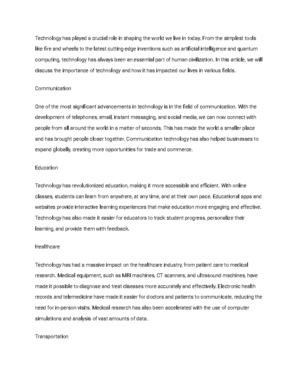 Studoc-3 - Class notes - Technology has played a crucial role in ...